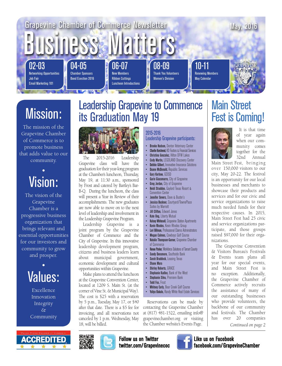 May 2016 Monthly Newsletter - Business Matters by Grapevine Chamber of ...