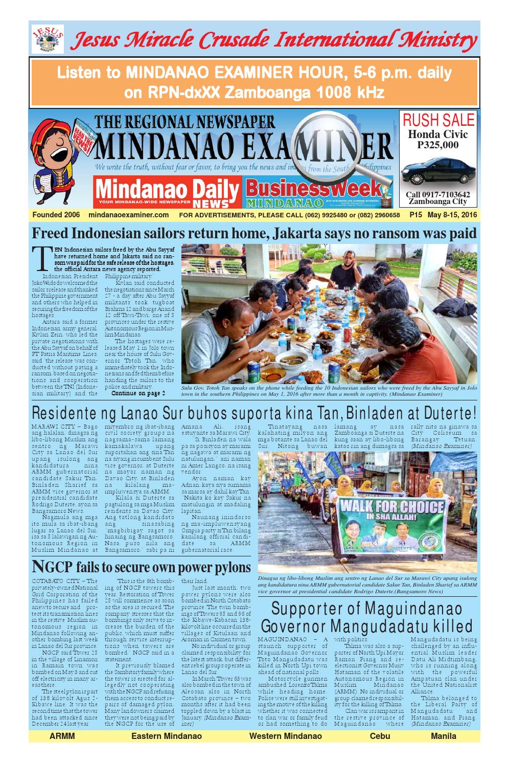 Mindanao Examiner Regional Newspaper May 8-15, 2016 by Mindanao ... Mindanao Examiner Regional Newspaper May 8-15, 2016 by Mindanao ...