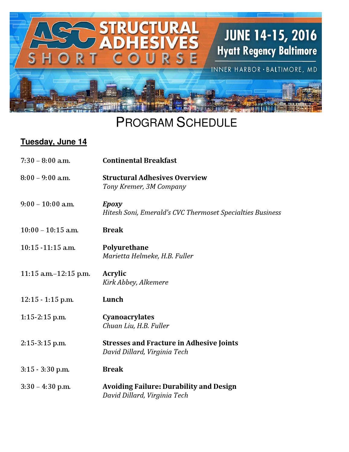 ASC Structural Adhesives Short Course AGENDA by The Adhesive & Sealant ...