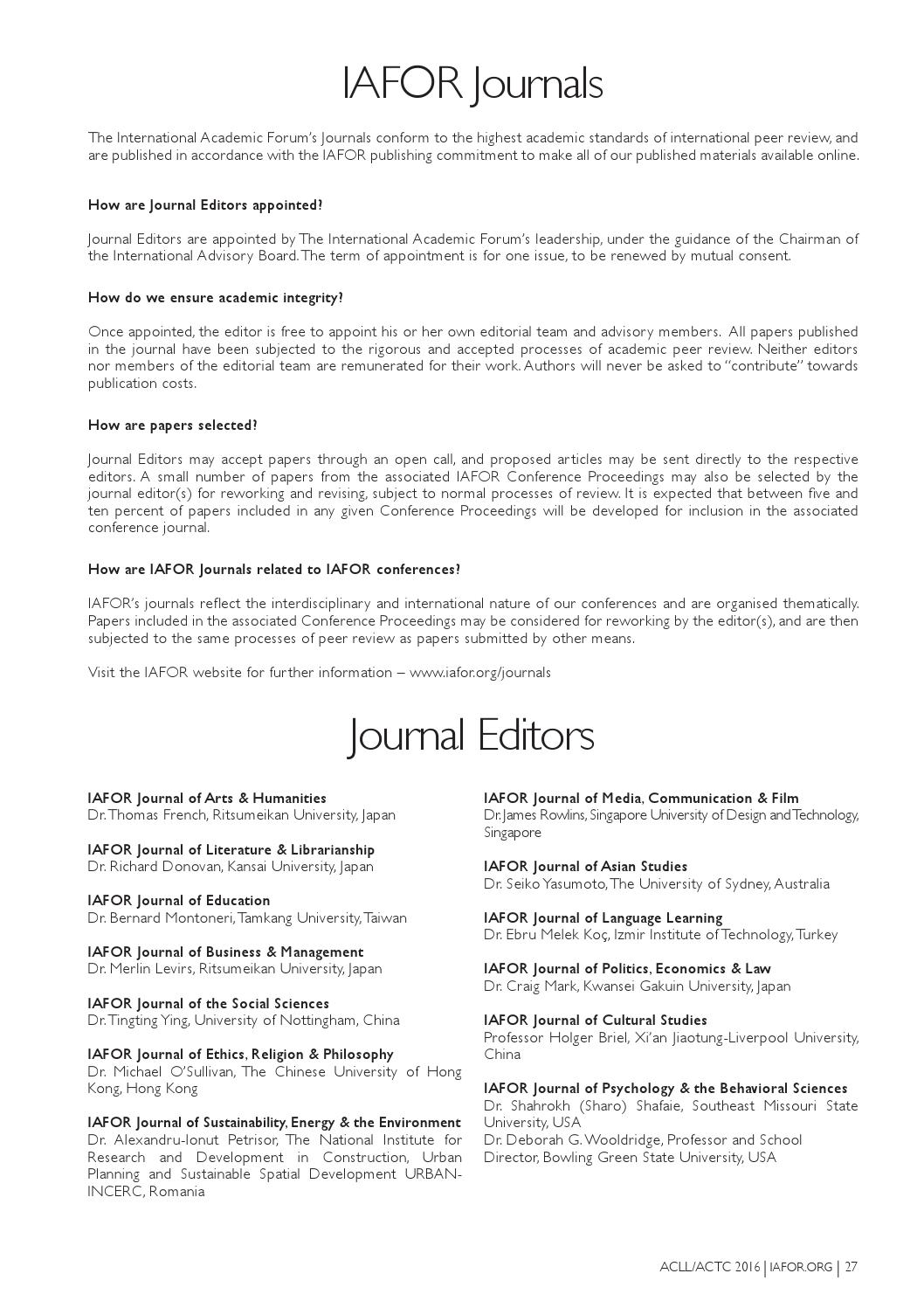 ACLL ACTC 2016 - Official Conference Programme by IAFOR - Issuu