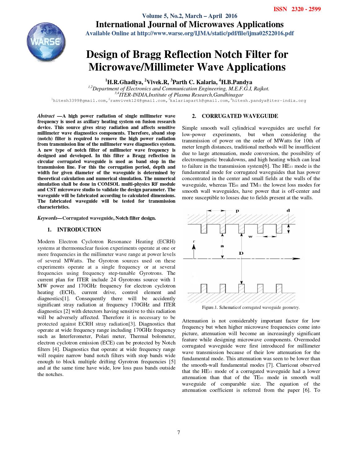 Design of Bragg Reflection Notch Filter for Microwave/Millimeter Wave ...