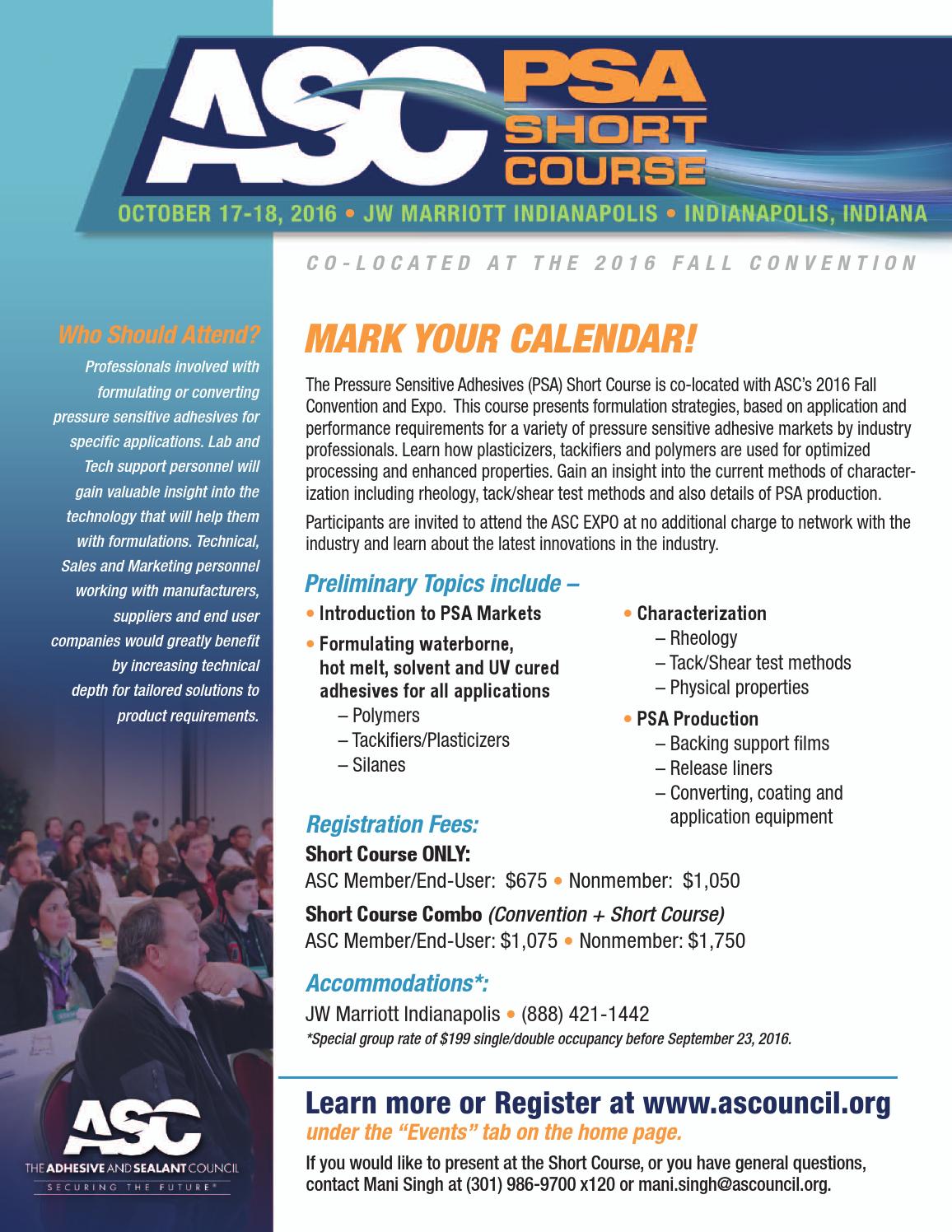 ASC 2016 PSA Short Course Handout by The Adhesive & Sealant Council - Issuu