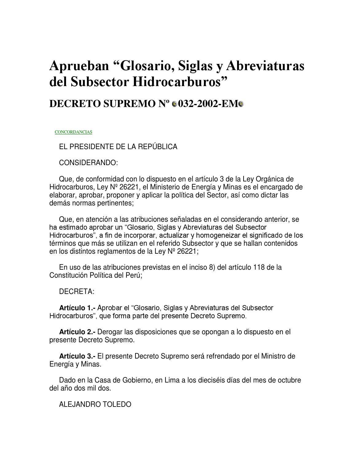 SPIJ Decreto Supremo N° 032-2002-EM by Sociedad Nacional de Minería, Petróleo y Energía - Issuu