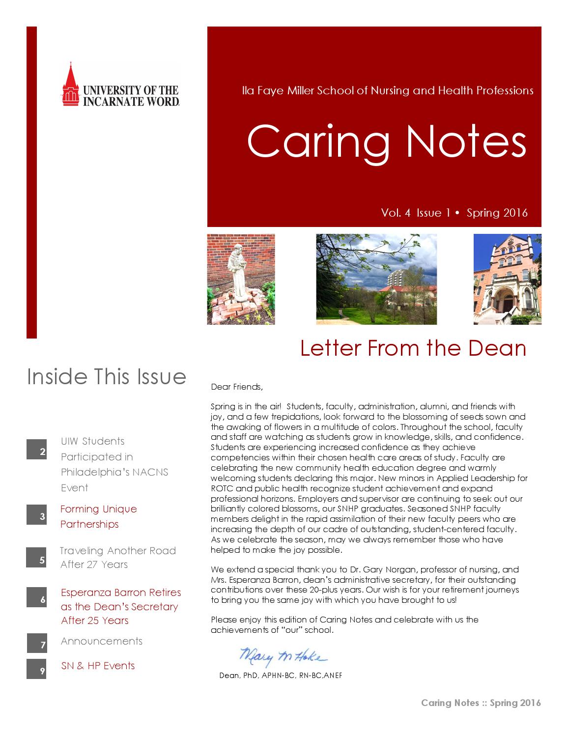 Caring Notes - UIW School of Nursing Magazine - Spring 2016 by ...