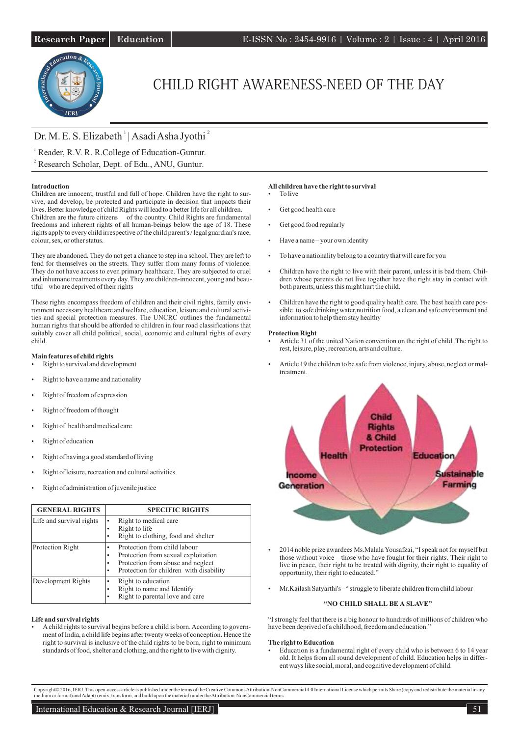 CHILD RIGHT AWARENESS-NEED OF THE DAY by International Education and ...