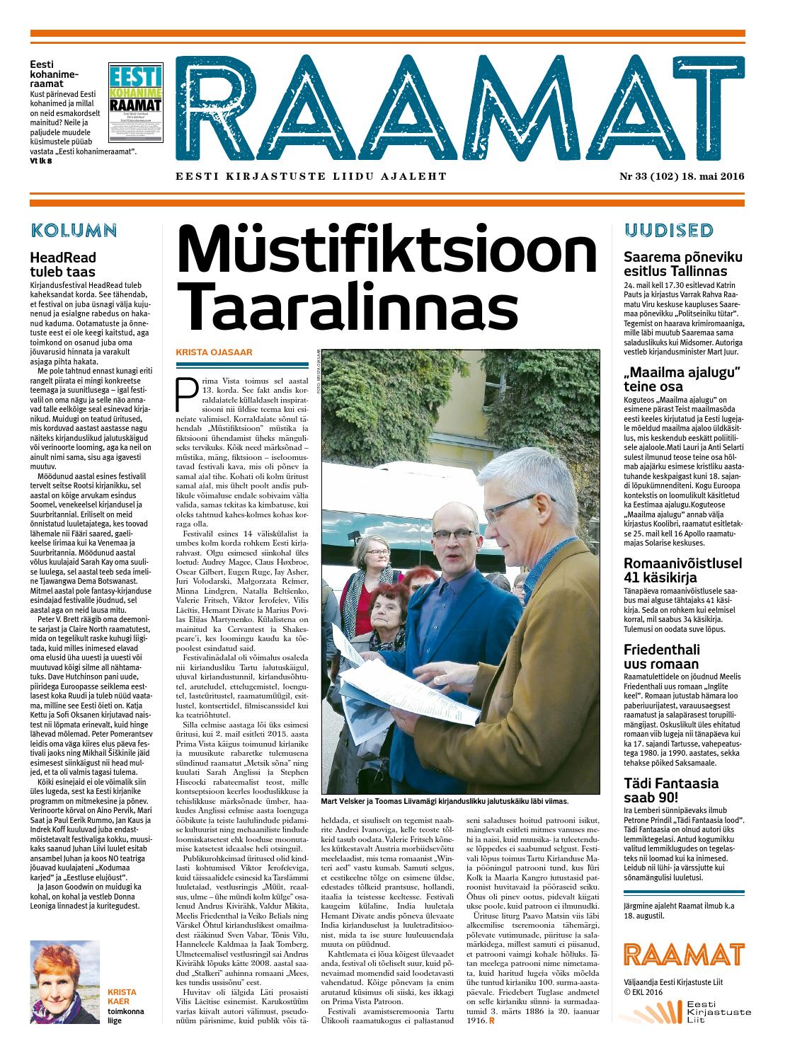 Ajaleht Raamat (mai 2016) by Kaidi Urmet - Issuu