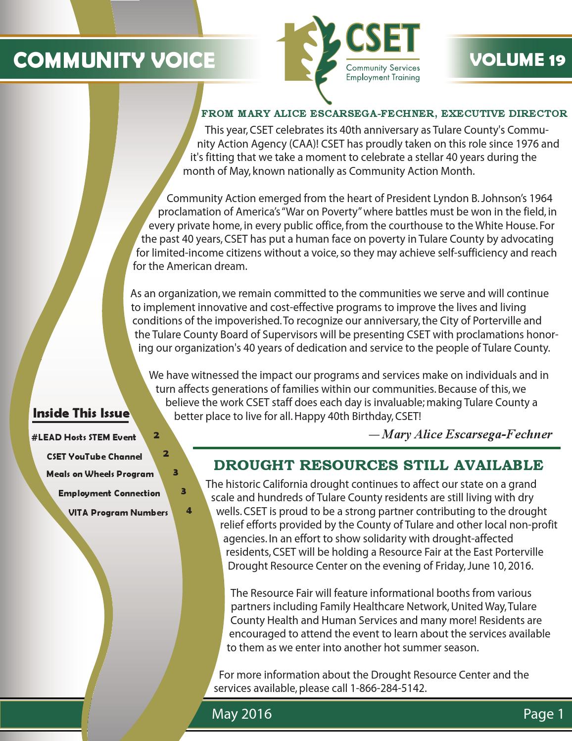 CSET Newsletter - May 2016 by Community Services Employment Training ...