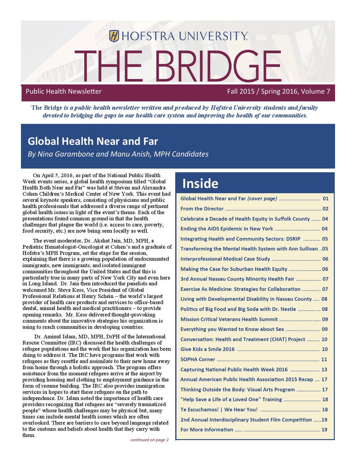 Bridge Newsletter - Fall 2015/Spring 2016 by Hofstra University - Issuu