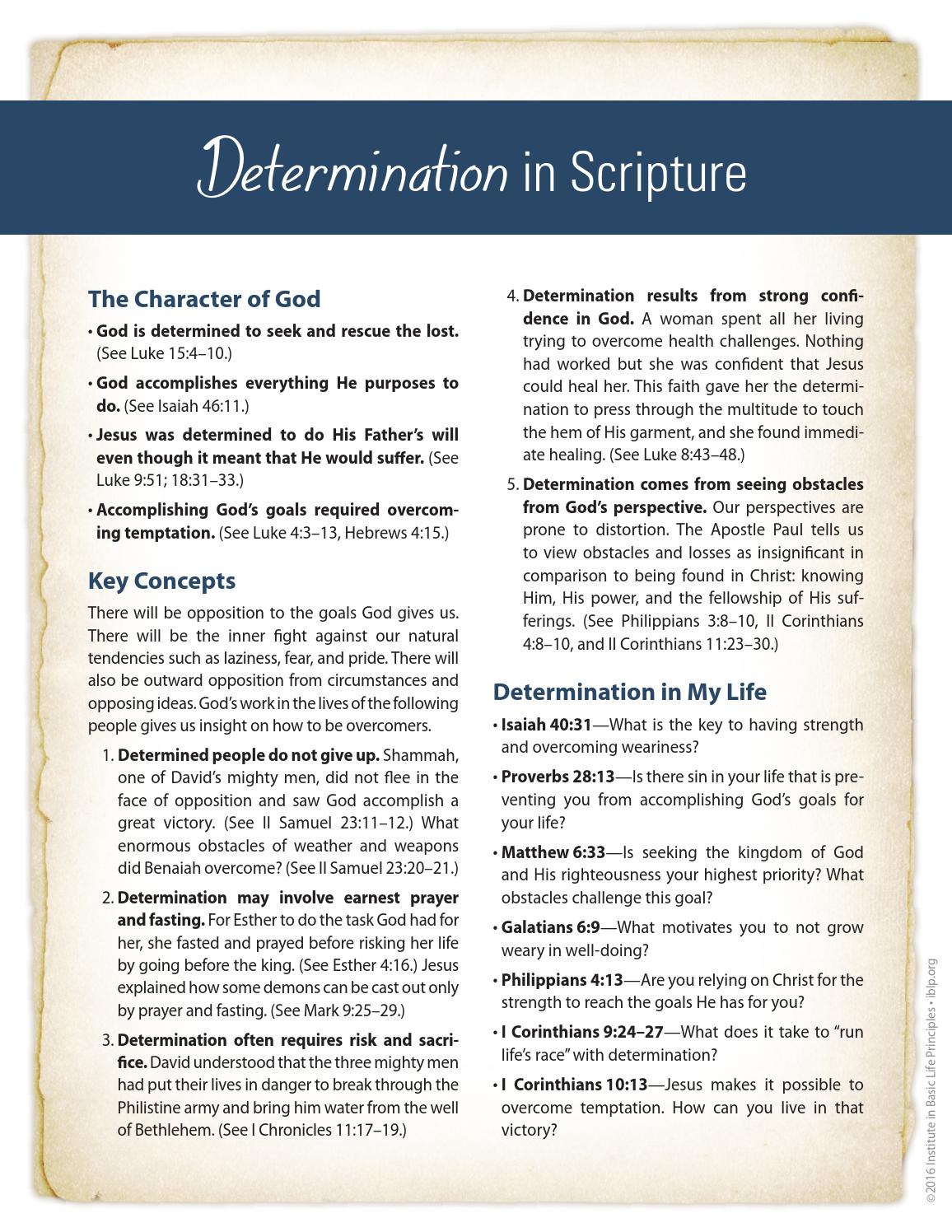 Determination Biblical Character Curriculum by Institute in Basic Life ...