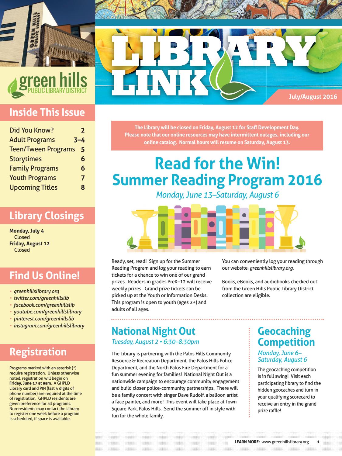 GHPLD July/August 2016 Newsletter by Green Hills Public Library ...