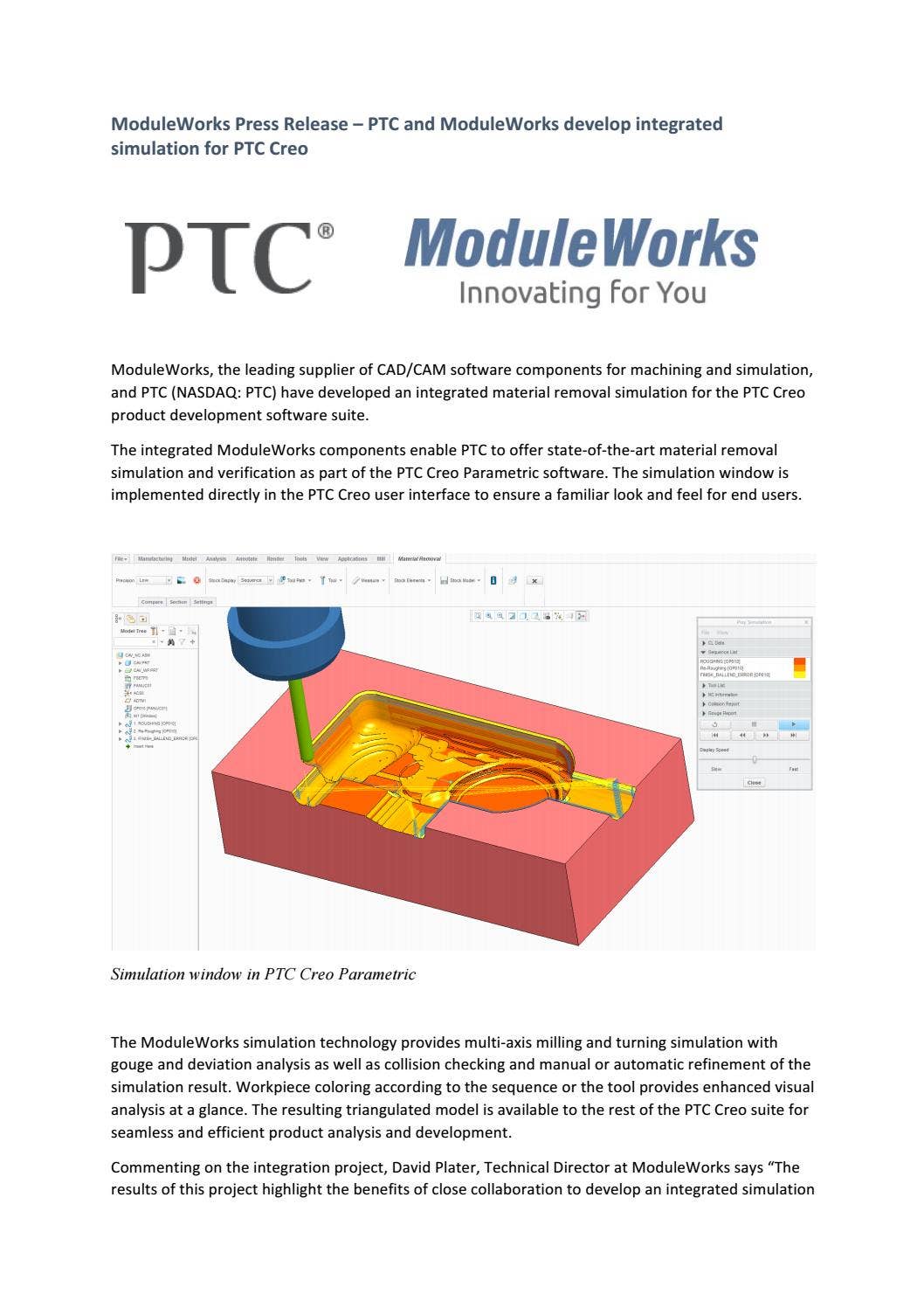 ModuleWorks Press Release - Integrated ModuleWorks simulation for PTC ...