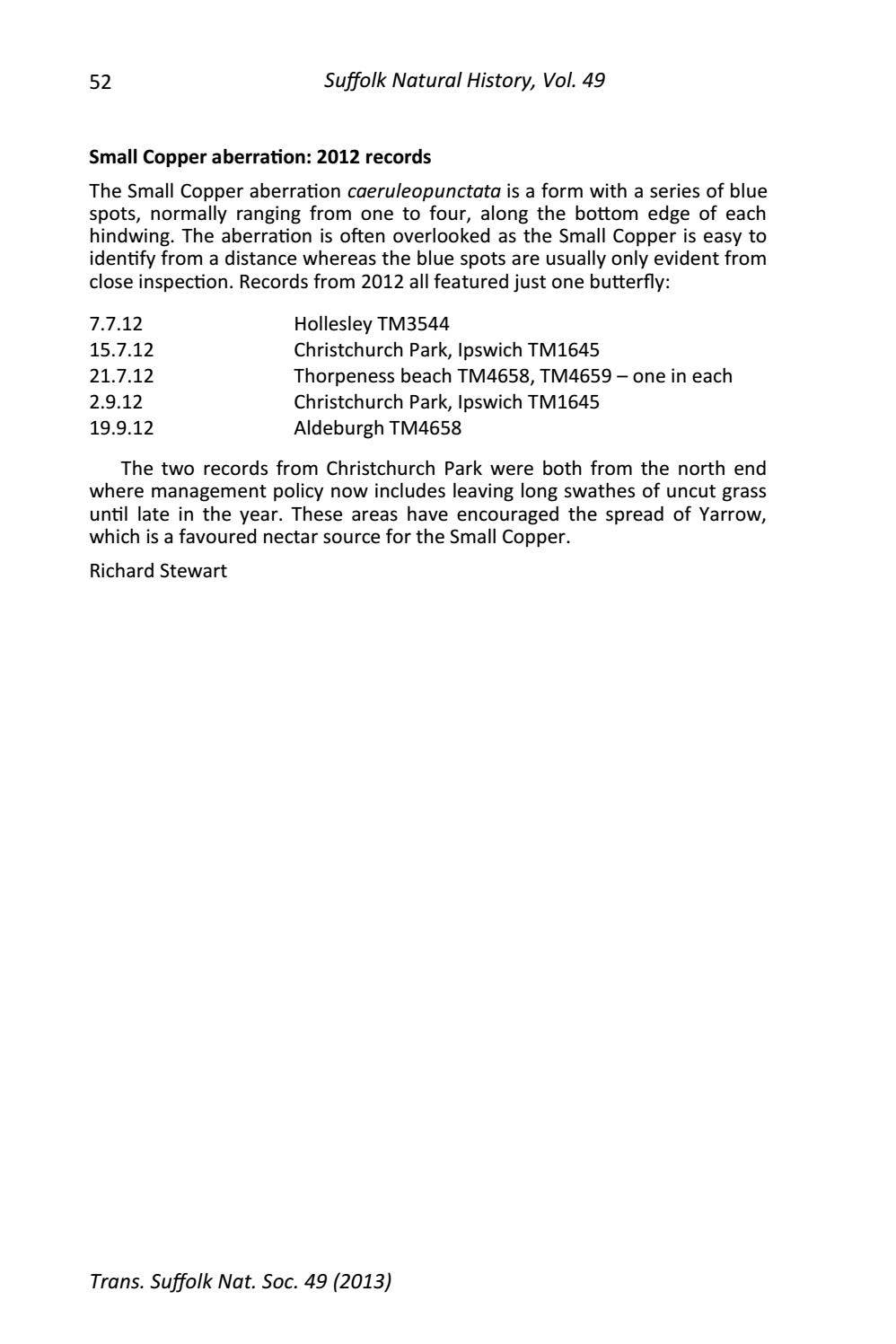 Small Copper aberration: 2012 records by Suffolk Naturalists' Society ...
