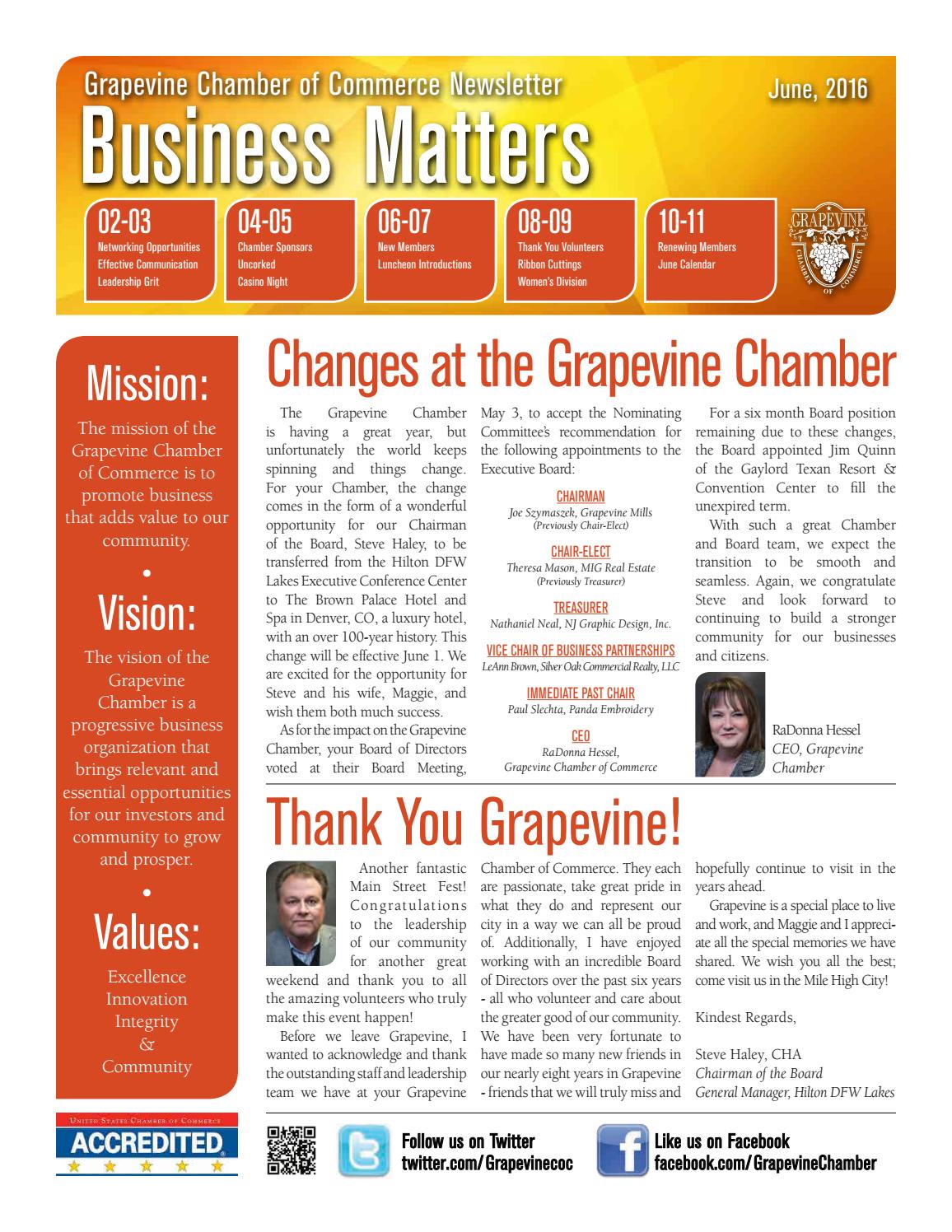 June 2016 Monthly Newsletter - Business Matters by Grapevine Chamber of ...
