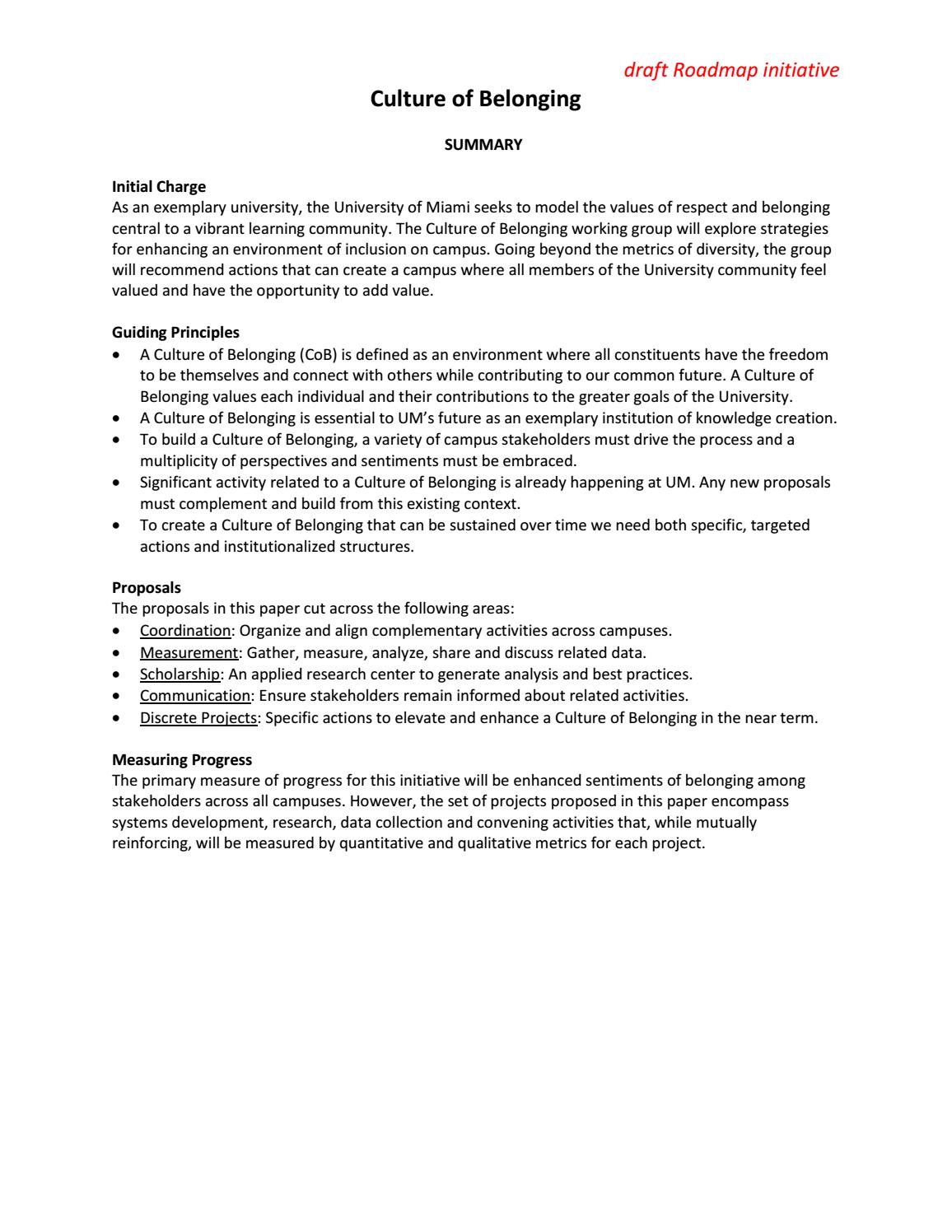2016 06 01 culture of belonging consultation paper by University of ...