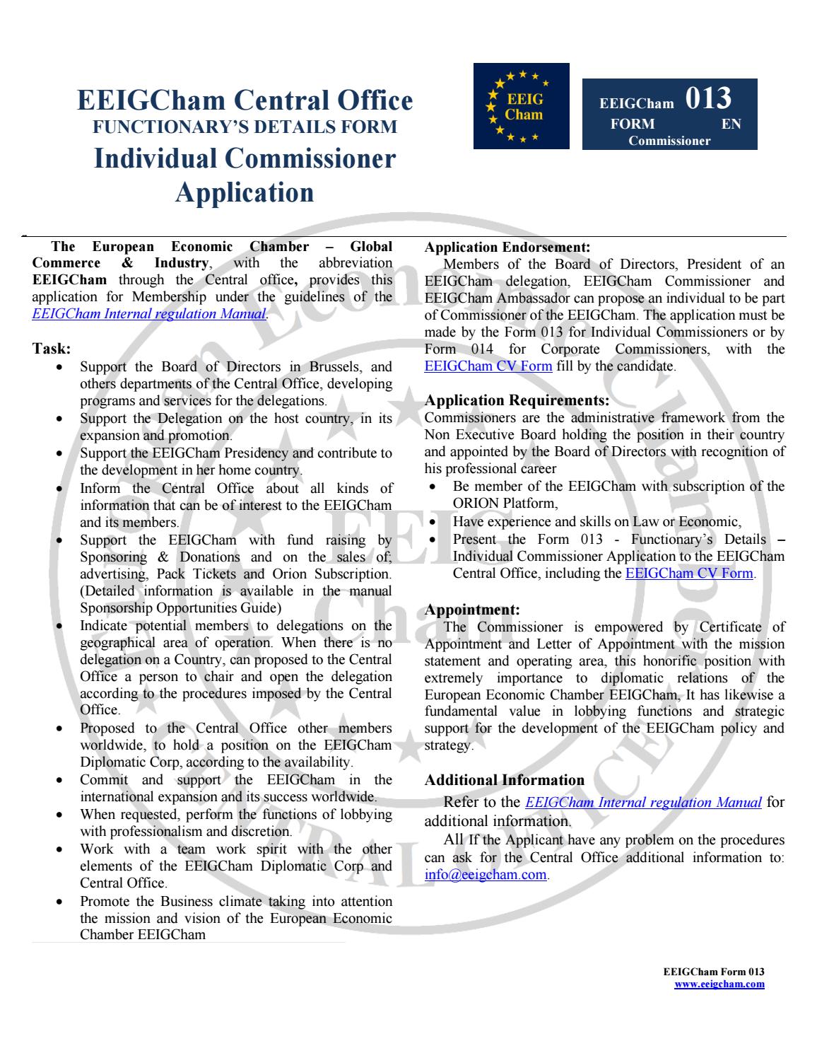 Form 013 en functionary’s details – individual commissioner application ...