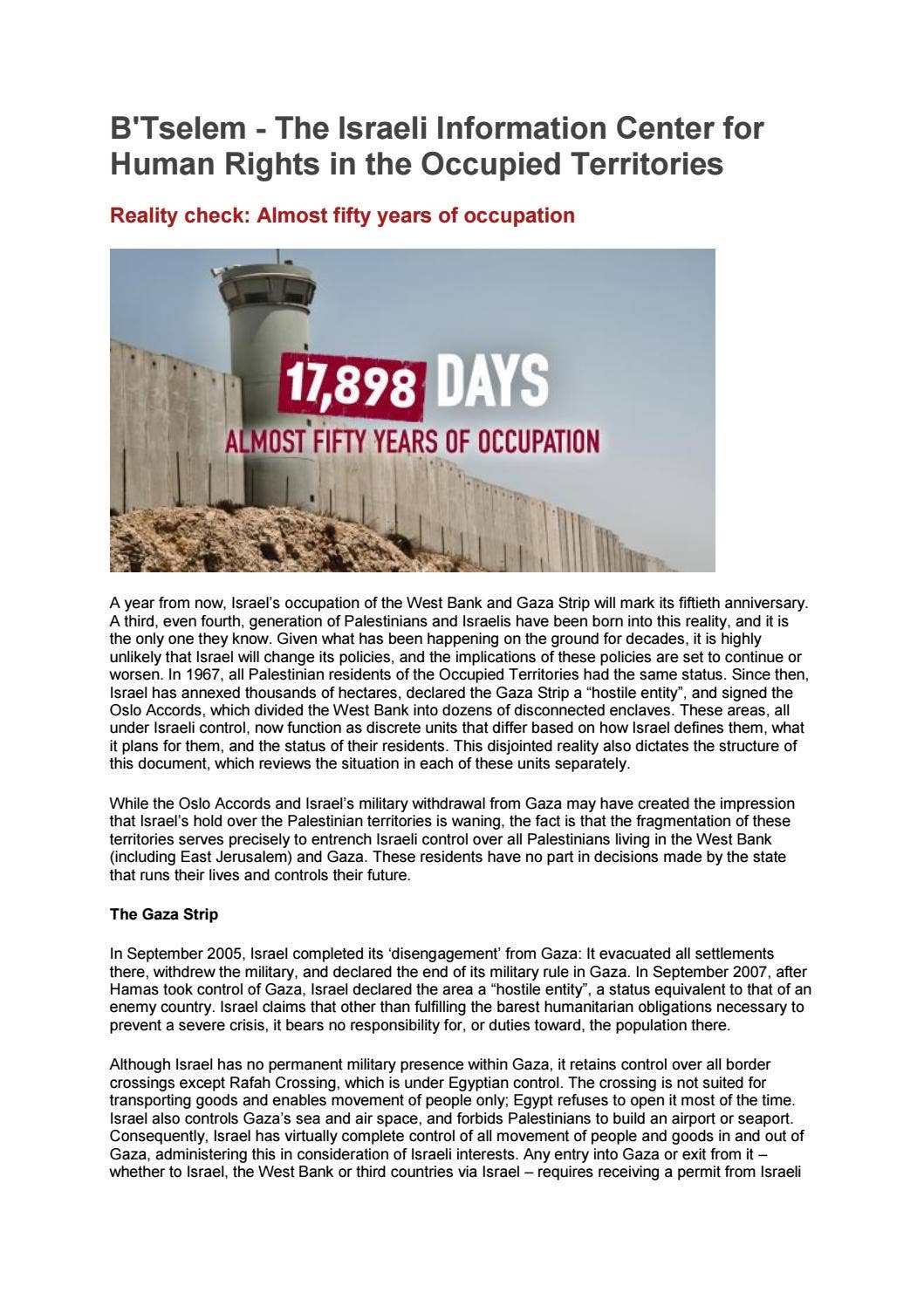 Reality check for Palestine : Almost fifty years of occupation by Fam ...