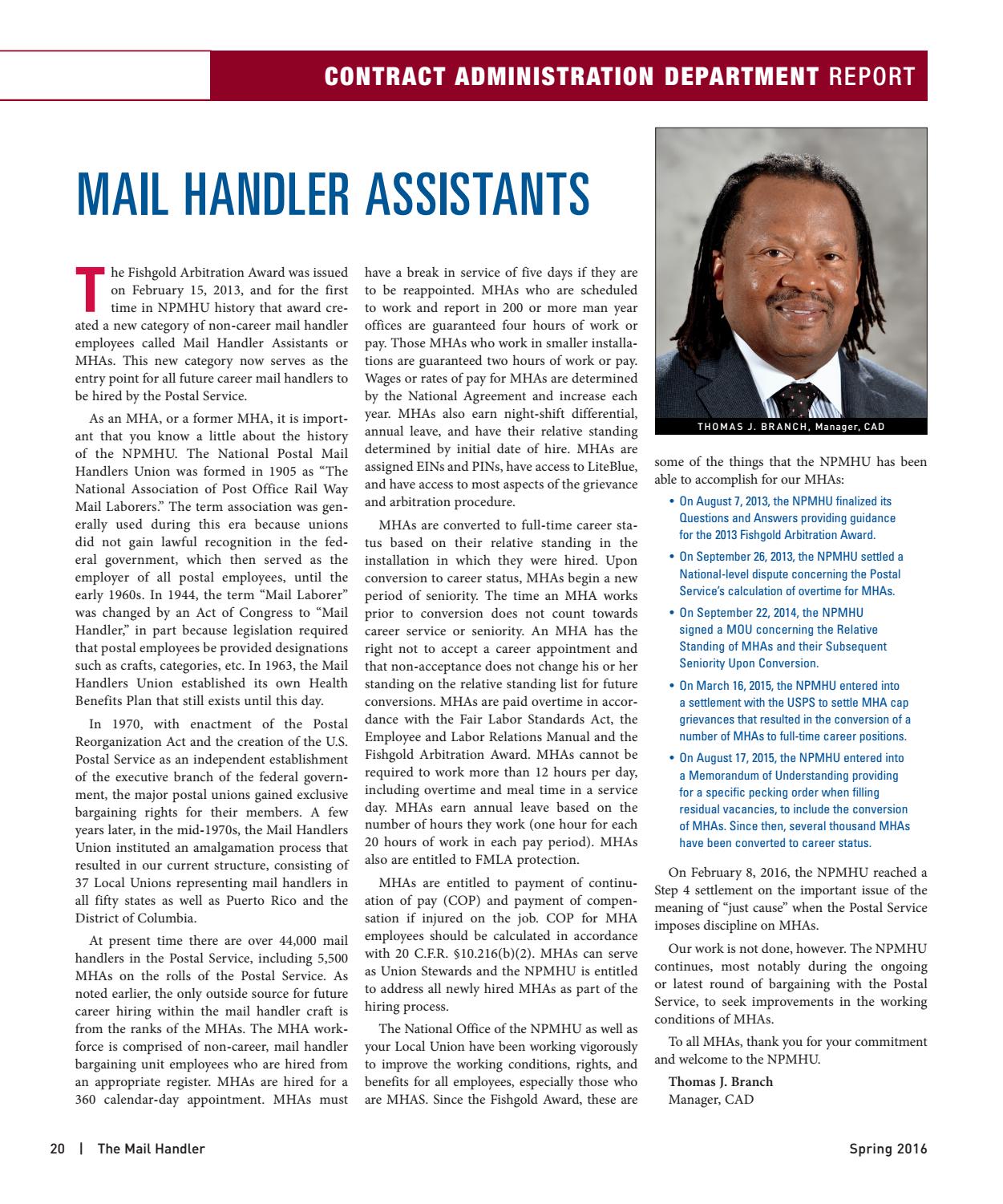The Mail Handler magazine SPRING 2016 by National Postal Mail Handlers ...