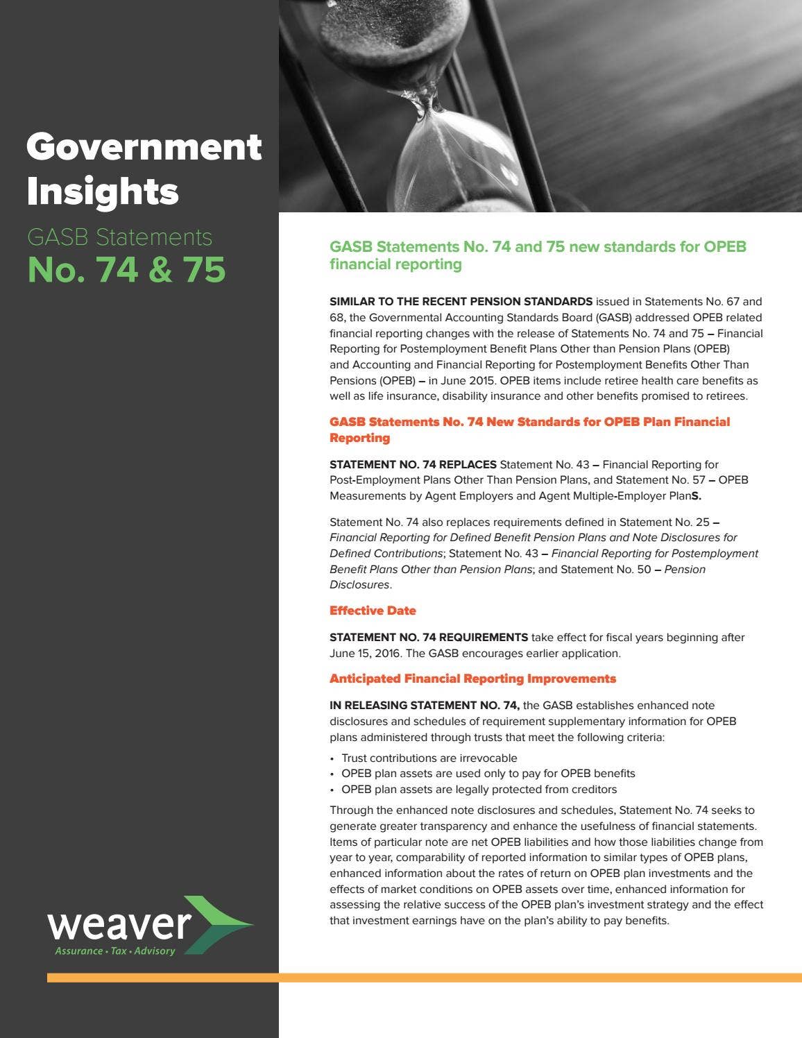 Government Insights - GASB Statements No. 74 & 75 by Weaver - Issuu