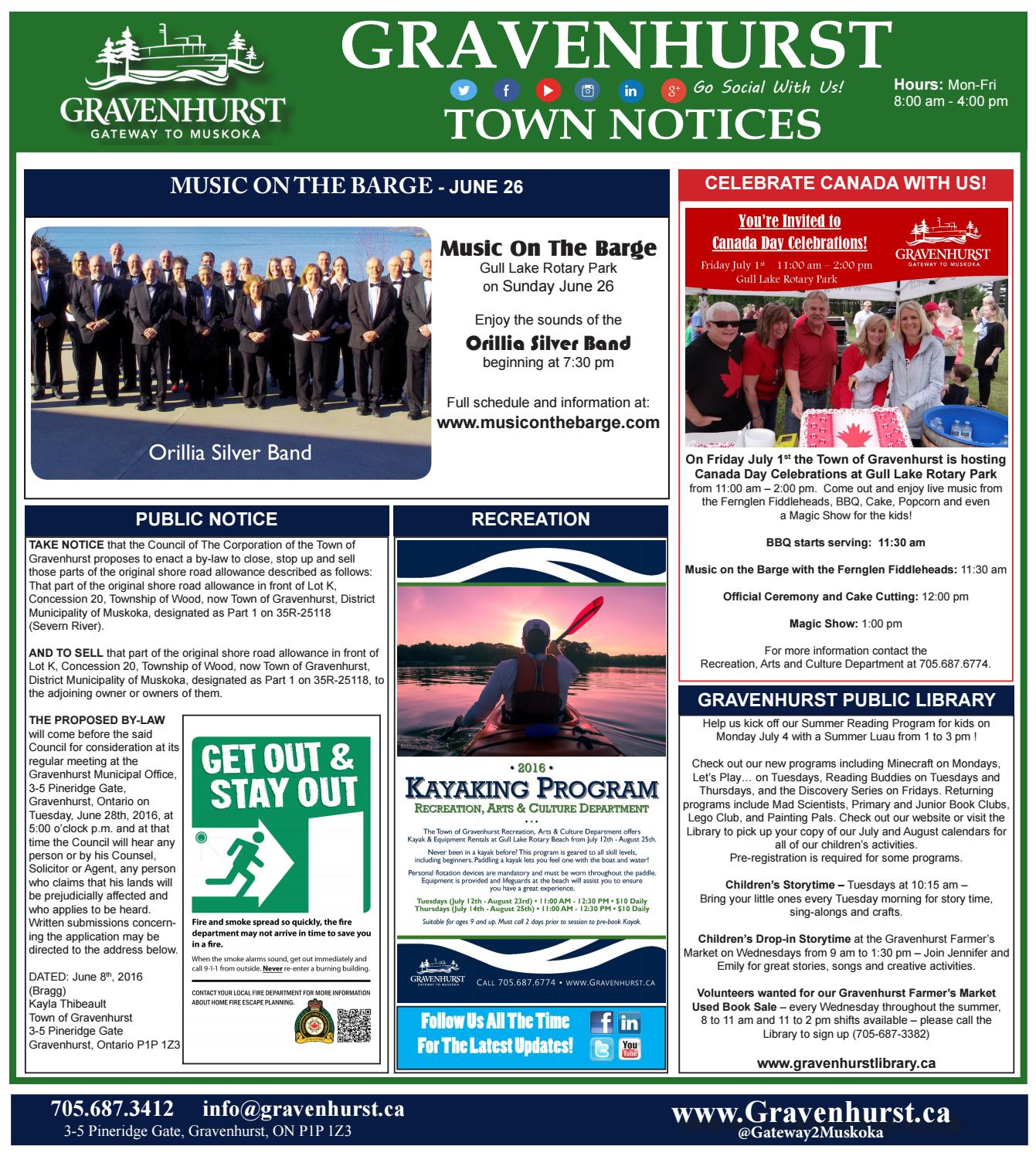 Town of Gravenhurst Notices- June 23, 2016 by Town of Gravenhurst - Issuu