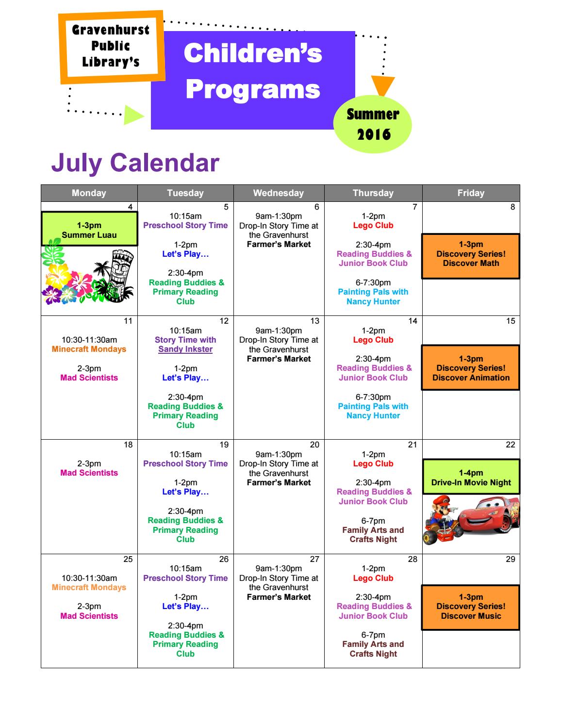 Gravenhurst Public Library Program Calendar - July/ August 2016 by Town ...