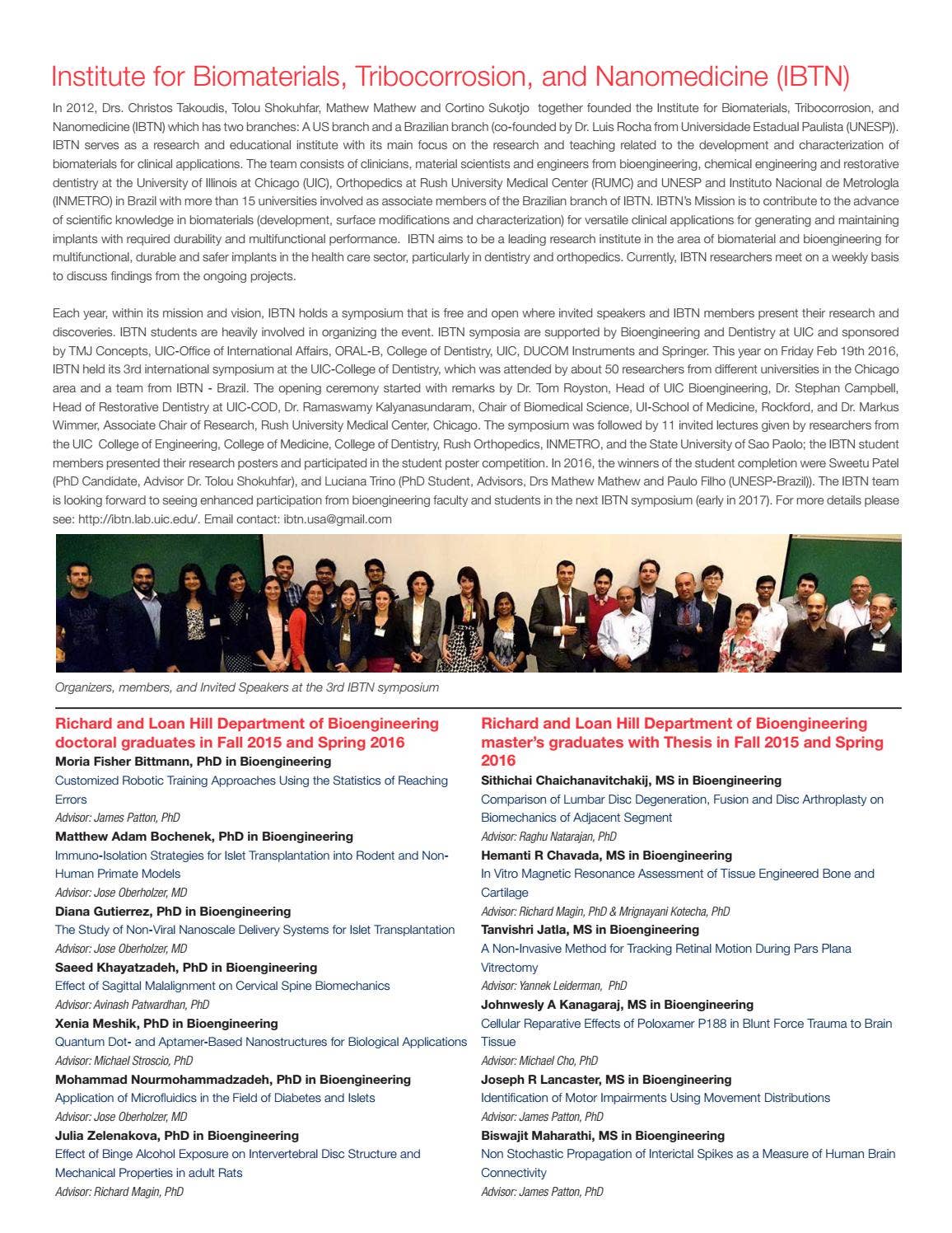 UIC Bioengineering Spring 2016 Newsletter by UIC College of Engineering ...