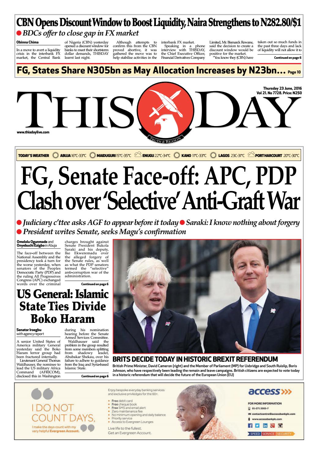 Thursday 23rd April 2016 by THISDAY Newspapers Ltd - Issuu