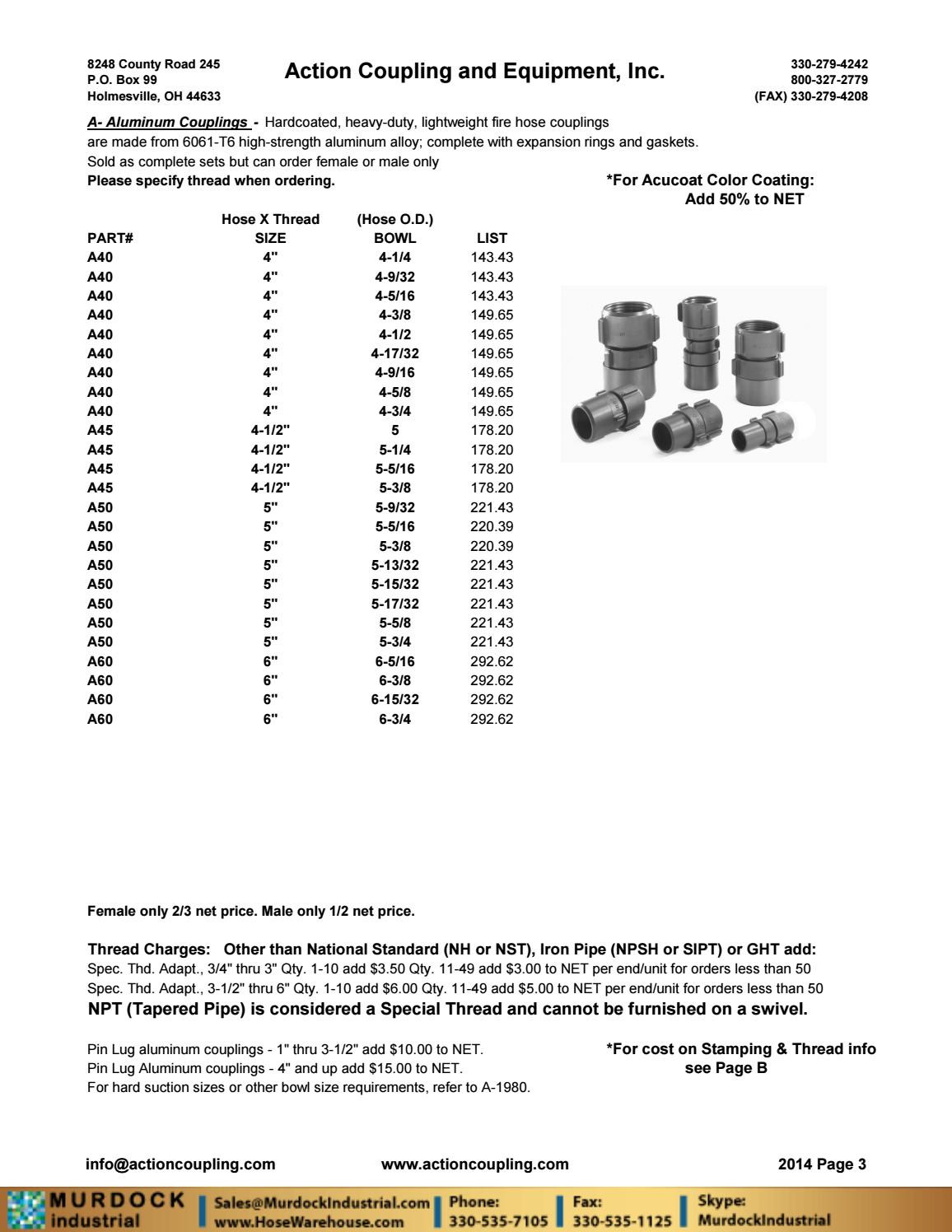 Action coupling catalog fire hydrant adapters storz aluminum brass ...