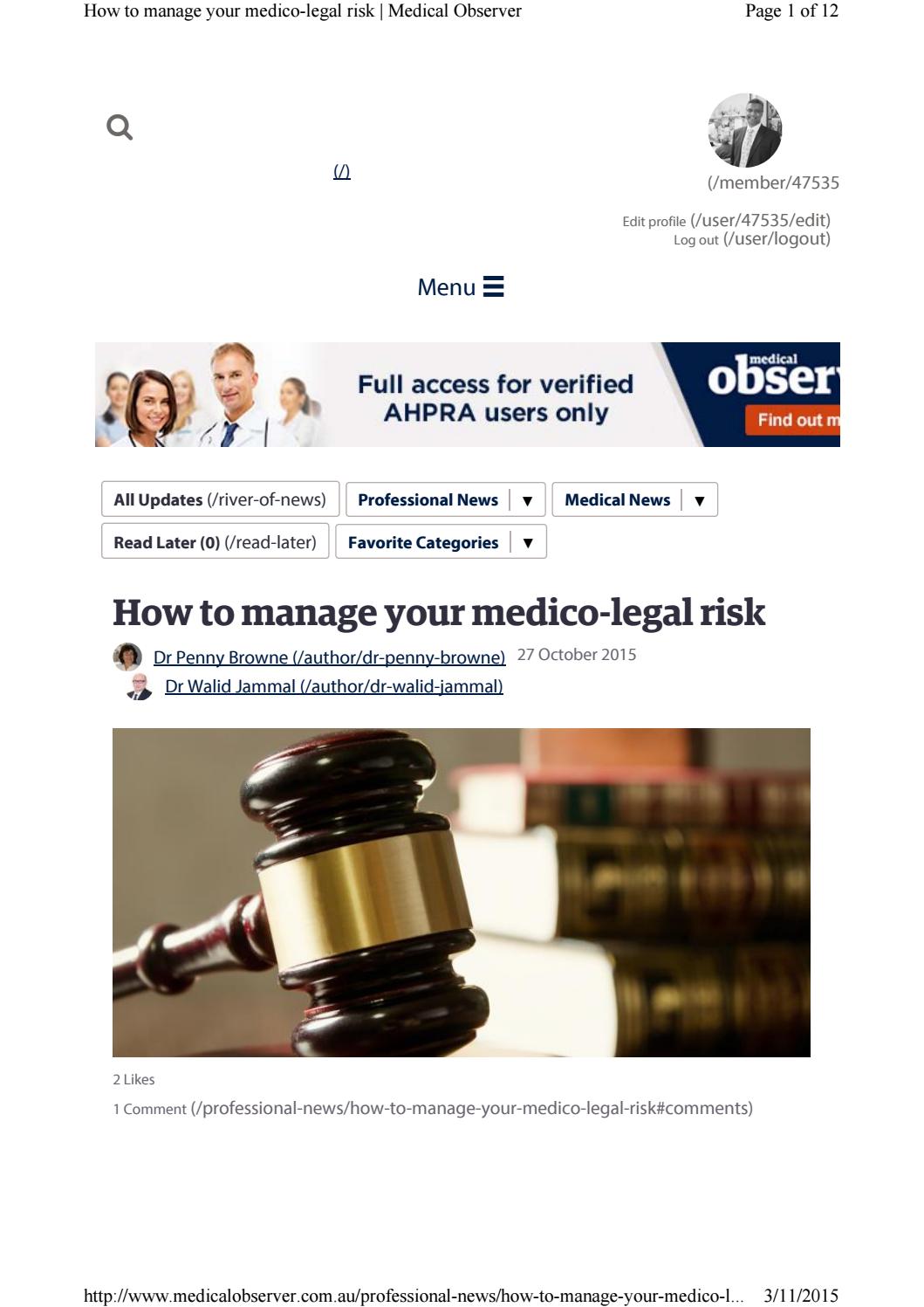 How to manage your medico legal risk by Health and Life - Issuu