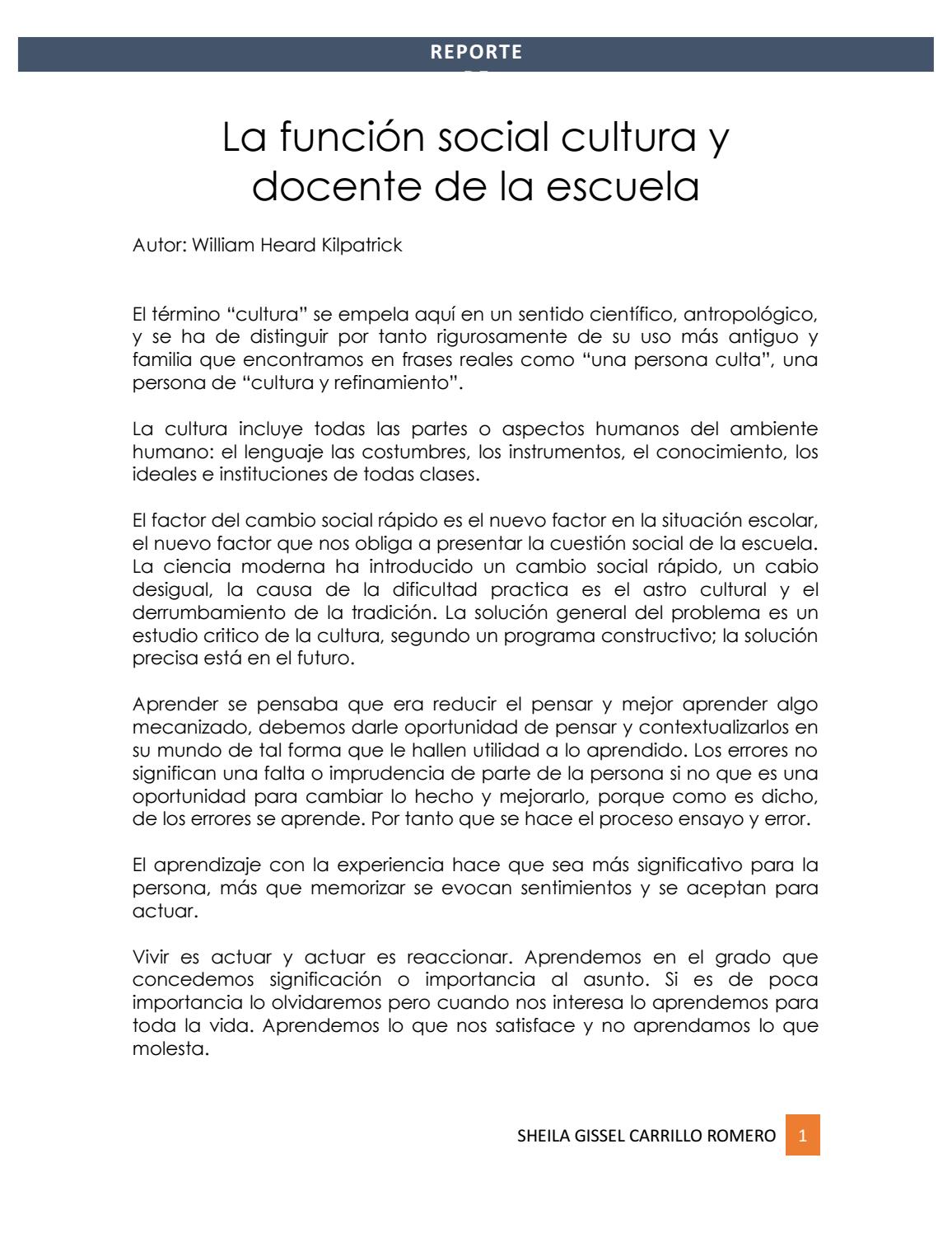 La función social cultura y docente de la escuela by Gissel romero - Issuu