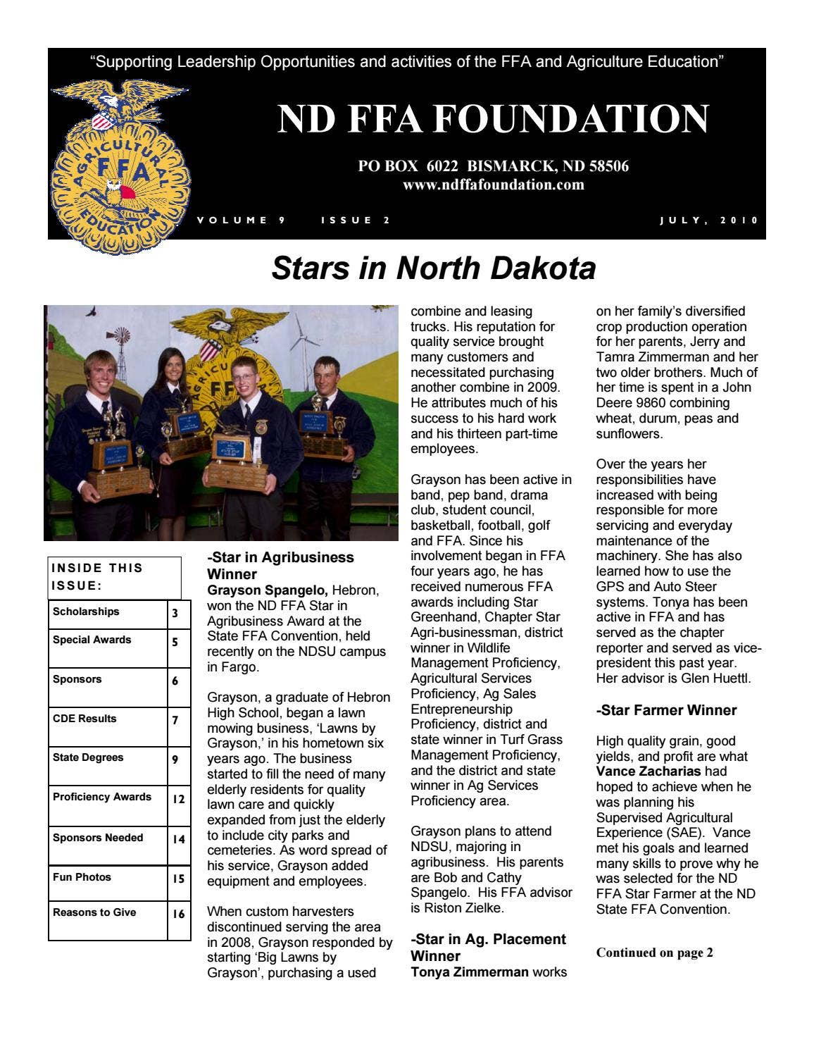 ND FFA Foundation Summer 2010 Newsletter by ND FFA - Issuu
