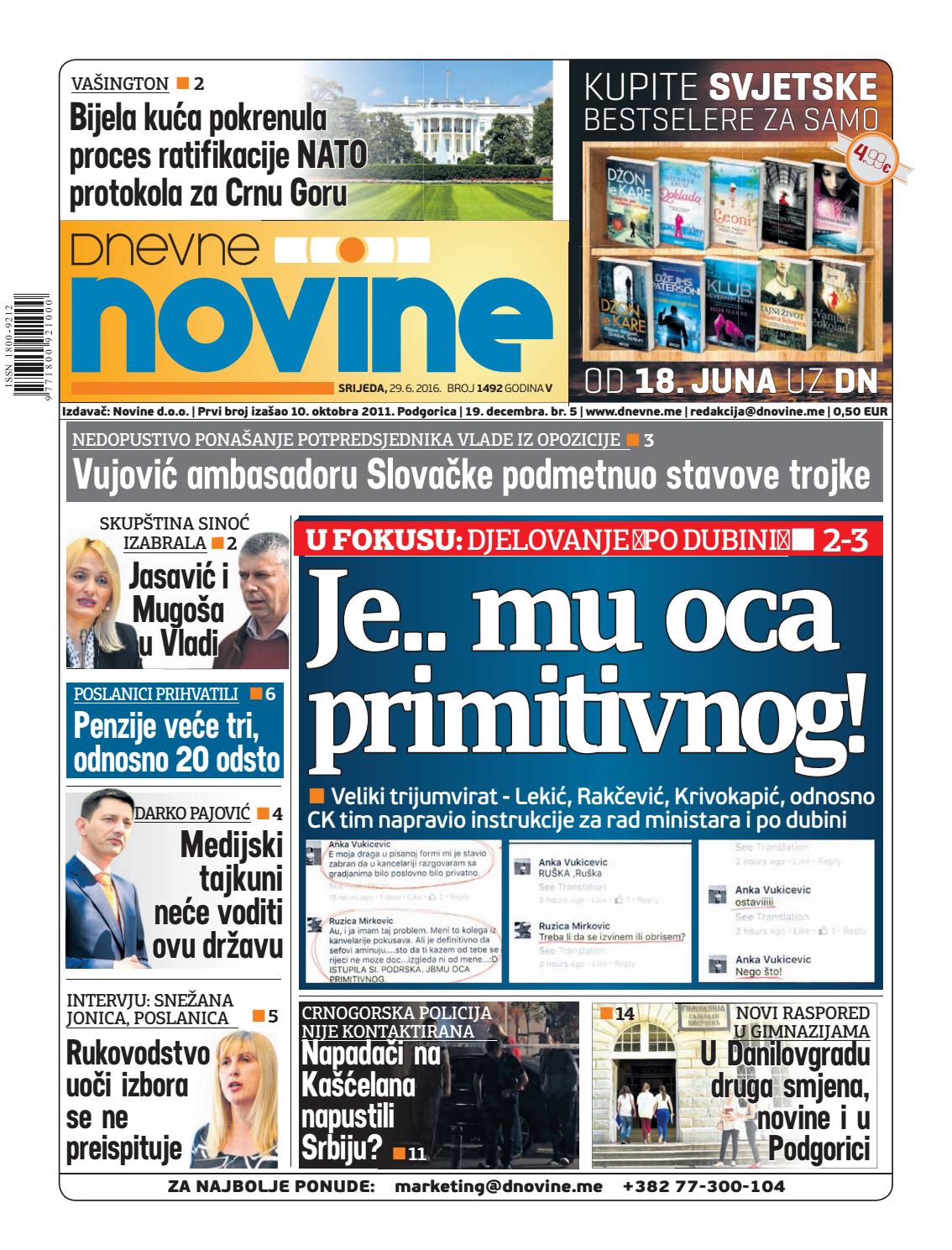 Dnevne novine 29. jun 2016. by Dnevne Novine - Issuu