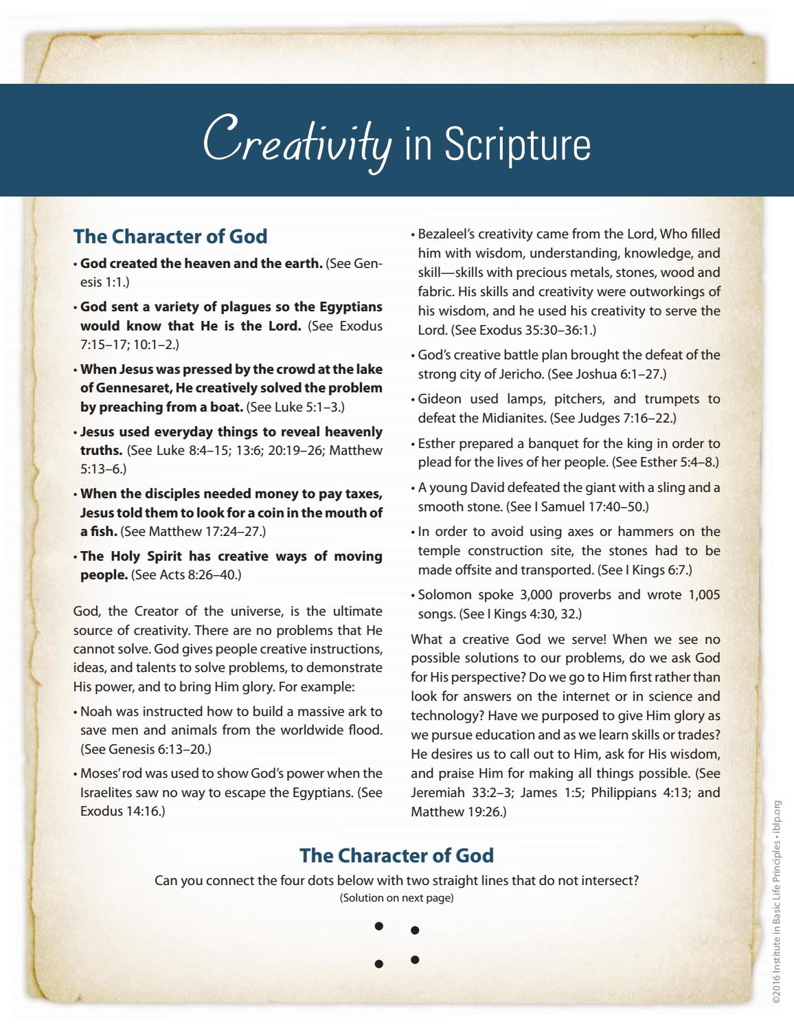 Biblical Character Curriculum - Creativity by Institute in Basic Life ...