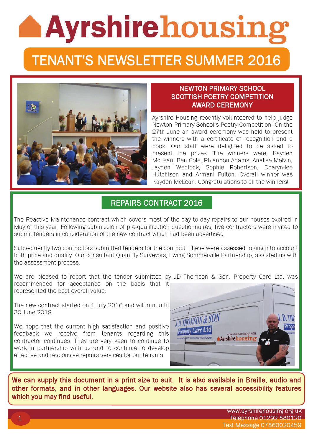 Tenant Newsletter Summer 2016 by Ayrshire Housing - Issuu
