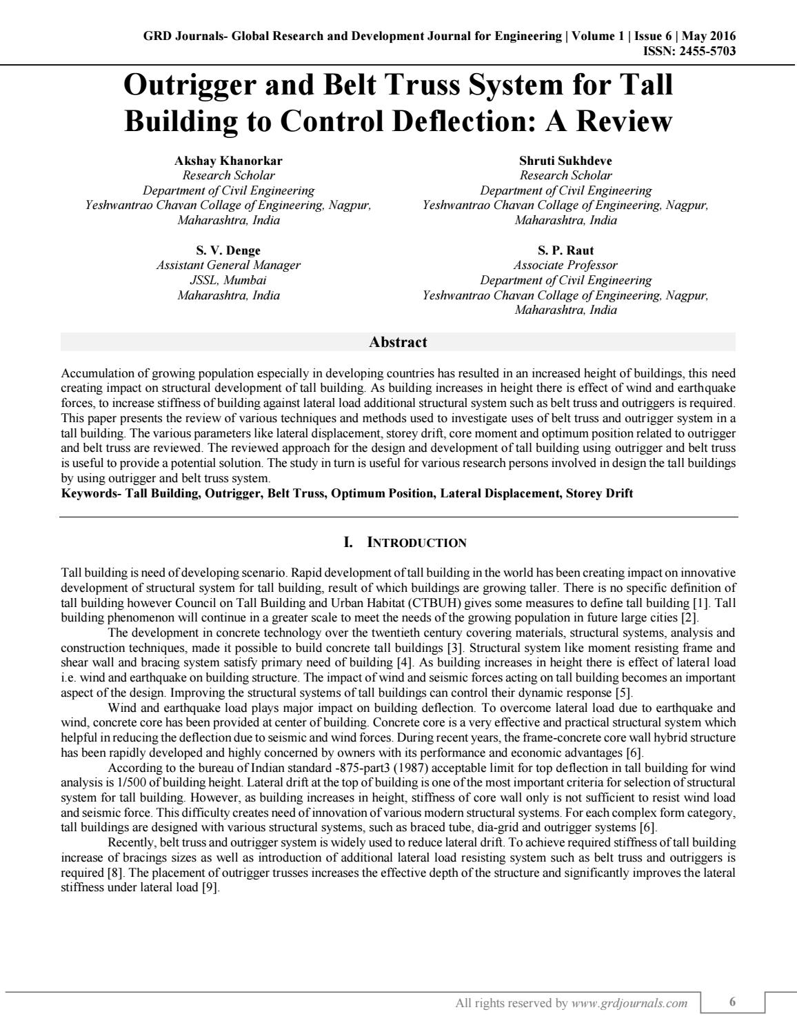 Outrigger and Belt Truss System for Tall Building to Control Deflection ...