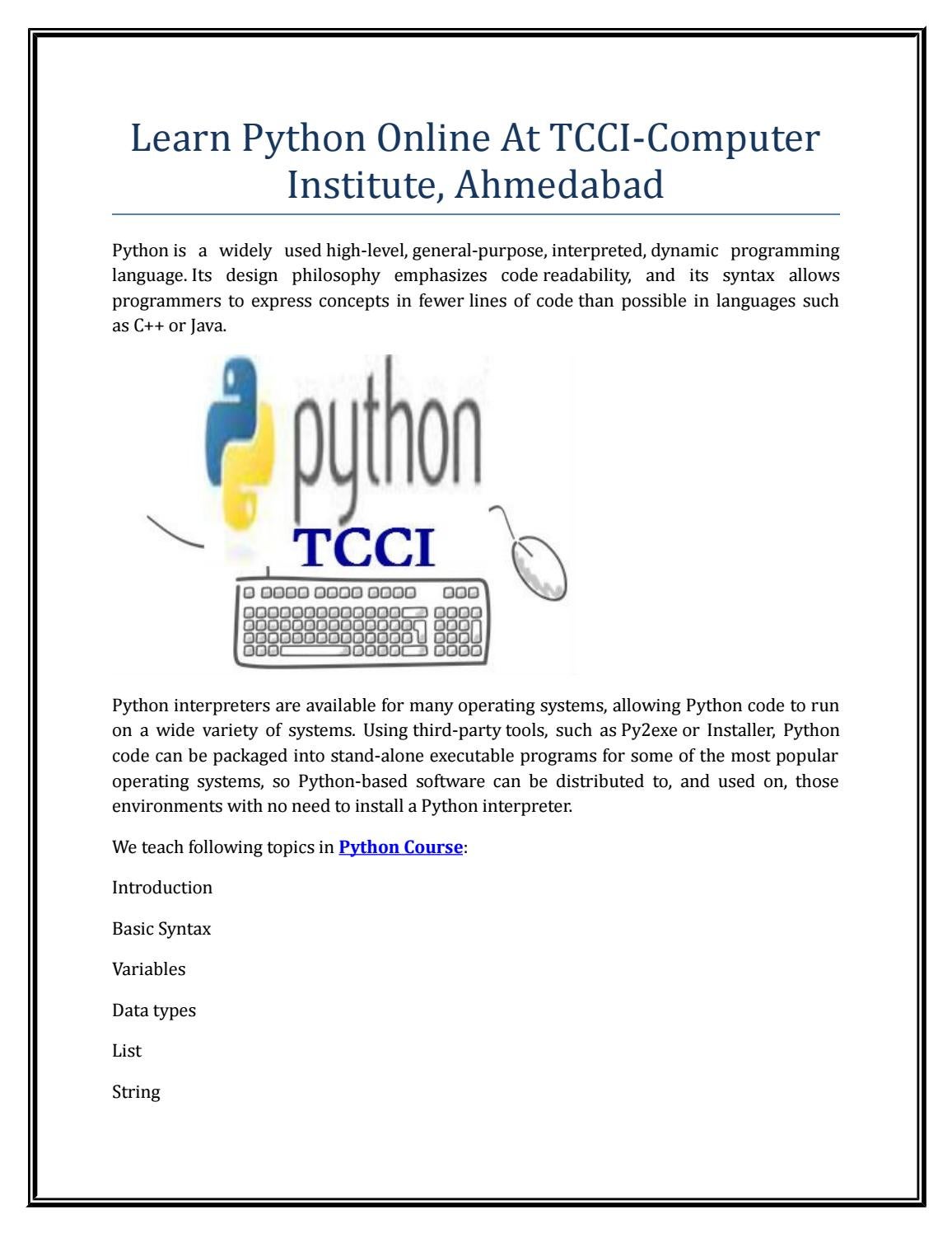Learn python online at tcci computer institute,ahmedabad by Rosario ...