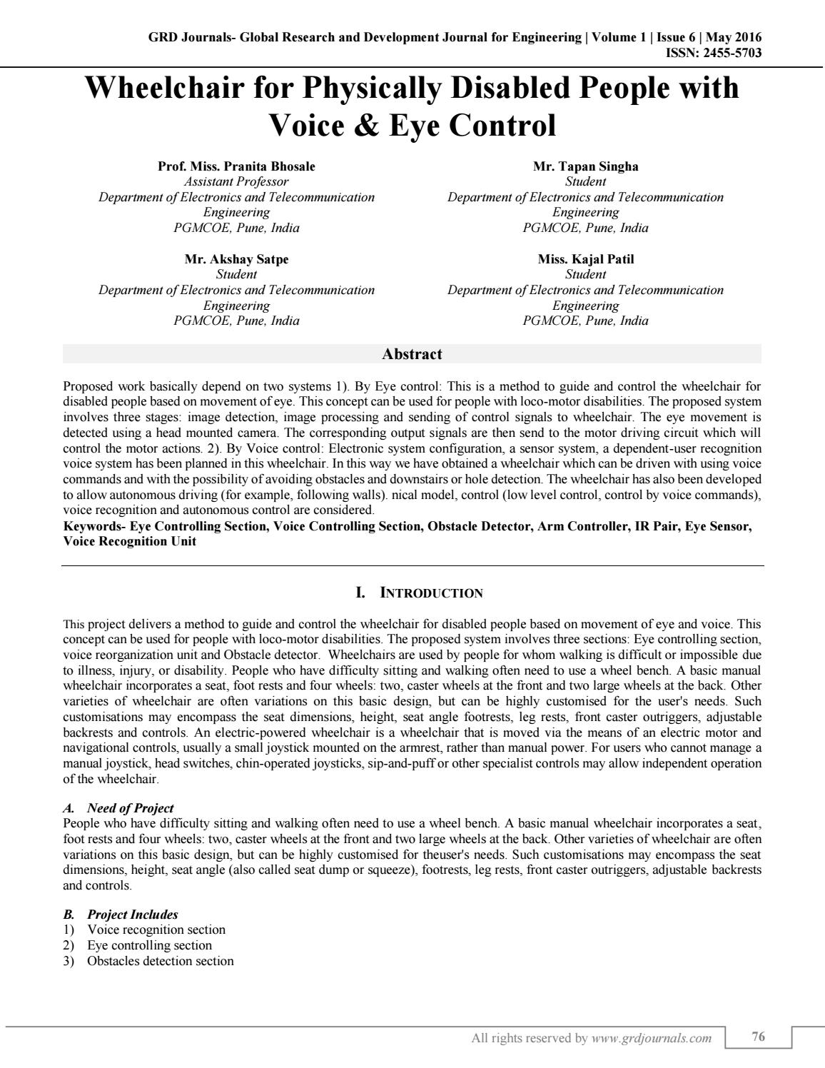 Wheelchair for Physically Disabled People with VOICE & EYE Control by ...