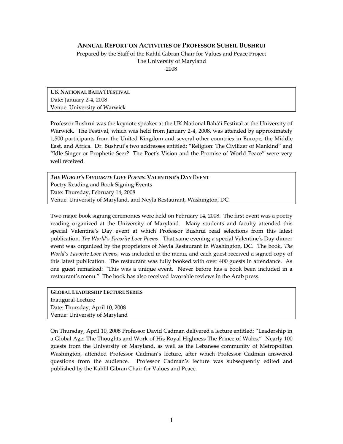 Gibran Chair 2008 Activity Report by College of Behavioral & Social ...