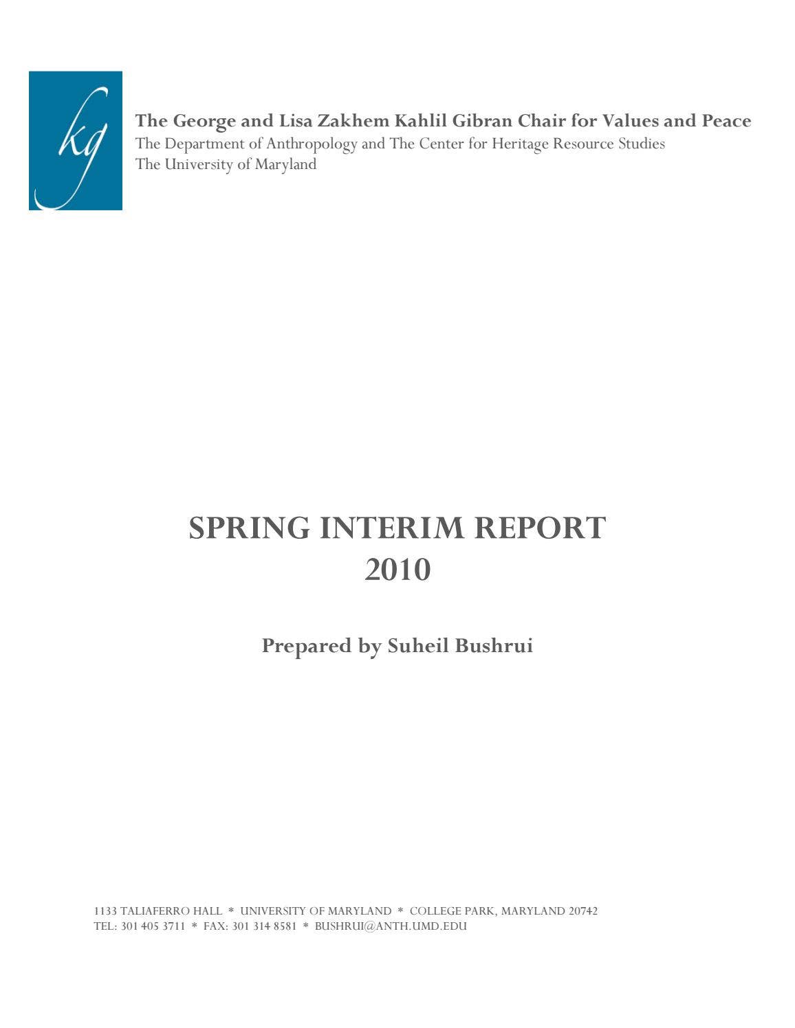 Gibran Chair 2010 Interim Report by College of Behavioral & Social ...