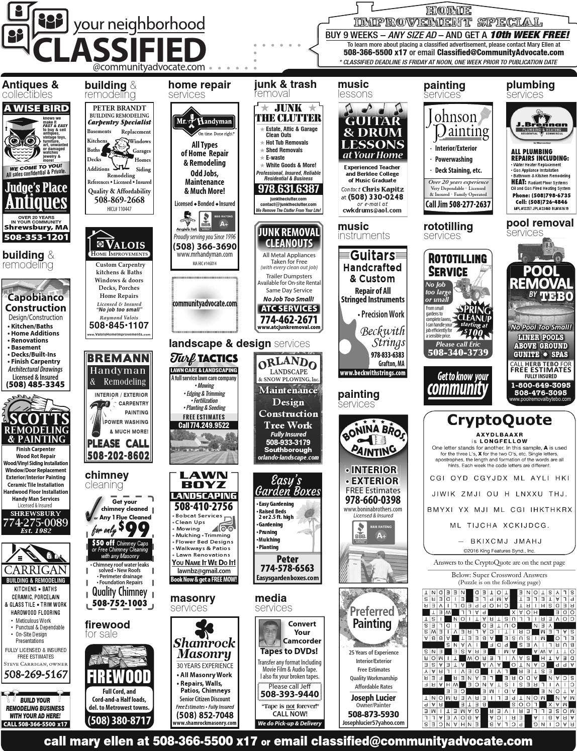 Classified ads for july 8 by Community Advocate - Issuu