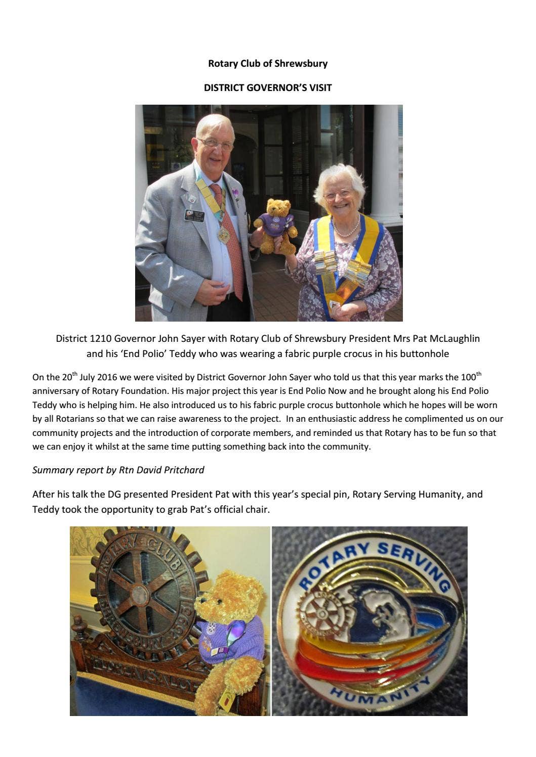 Rty dg john sayer's visit by Alan Wilding - Issuu
