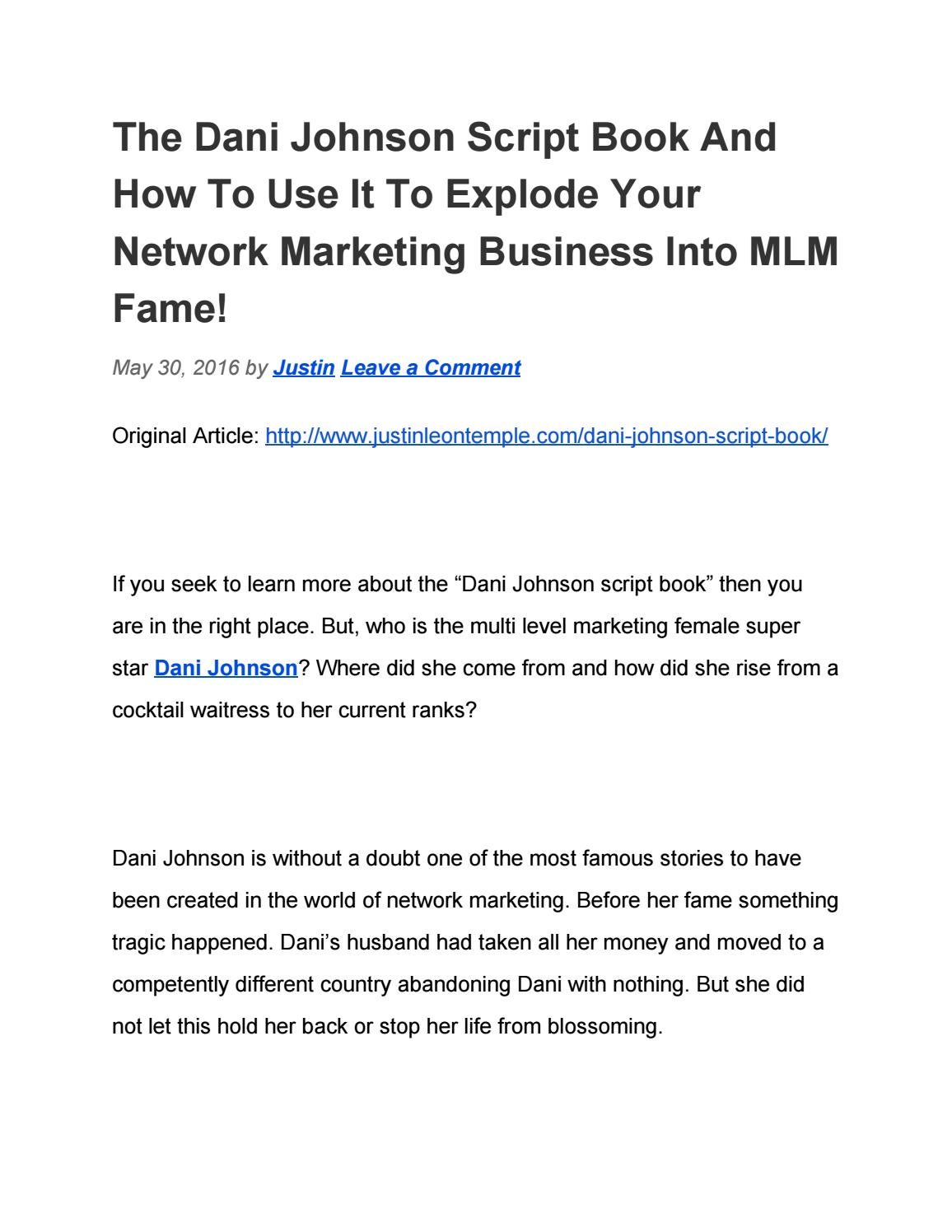 Dani Johnson Script Book. Secret to sponsoring thousands? by ...