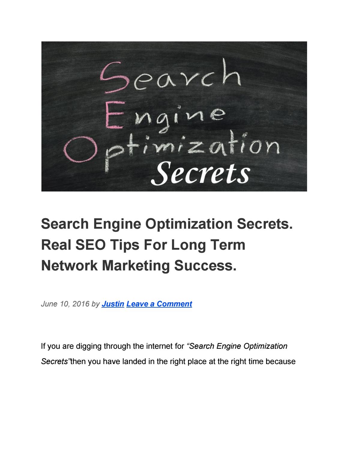 Search Engine Optimization Secrets. Real SEO Tips For Long Term Network ...