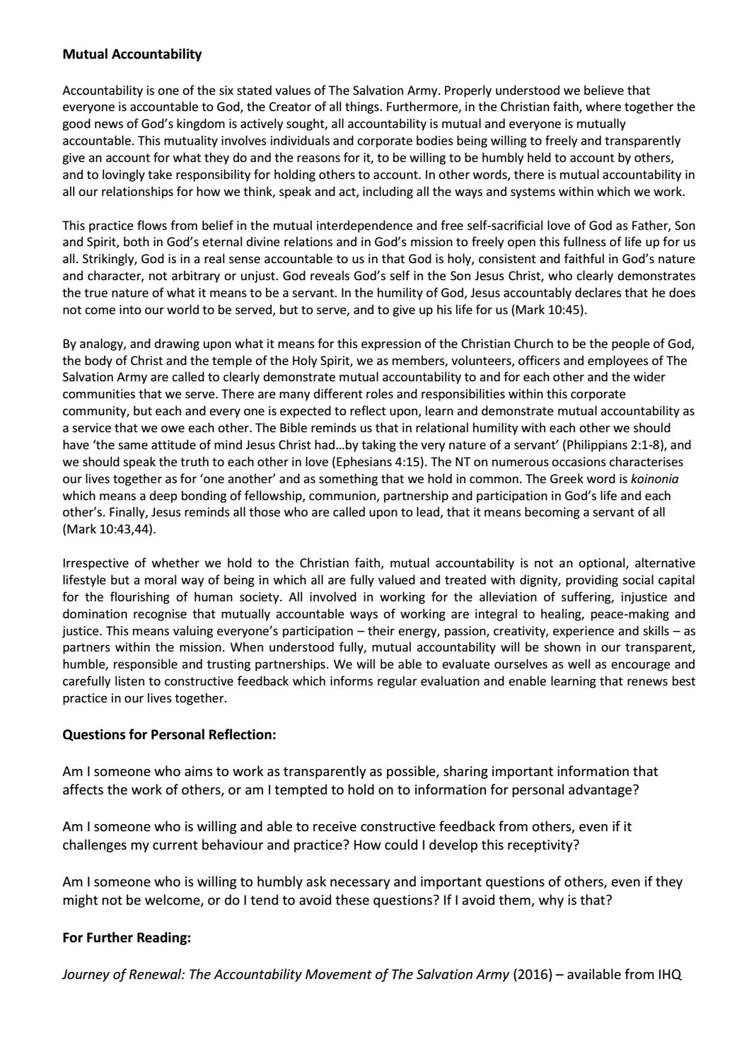 UK: Short reflection on accountability by Salvation Army IHQ - Issuu
