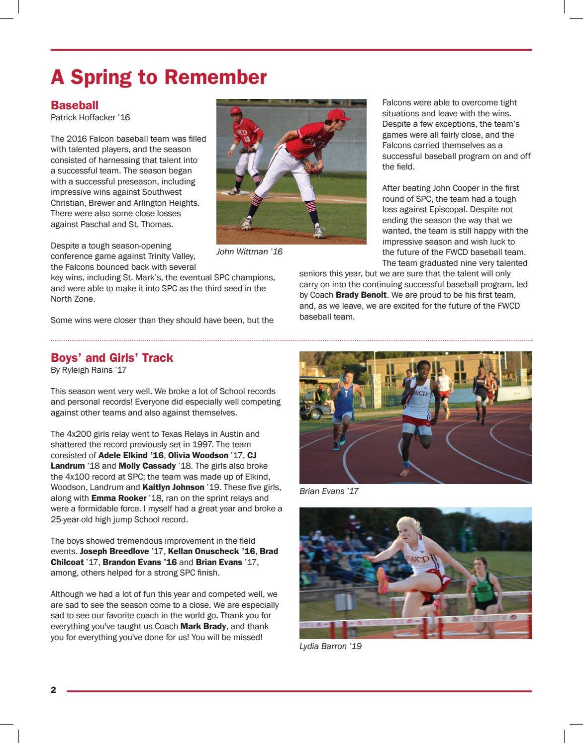 FWCD Falcon Athletics - Spring 2016 by Fort Worth Country Day - Issuu