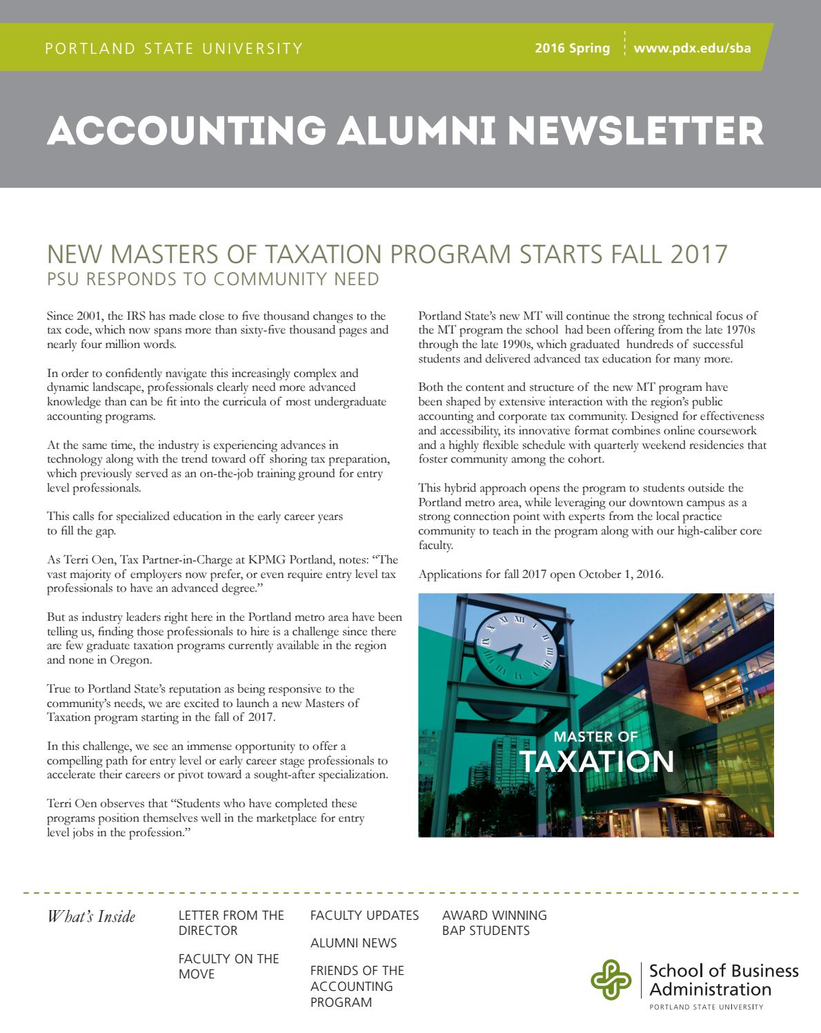 2016 Spring Accounting Newsletter by Portland State University School ...