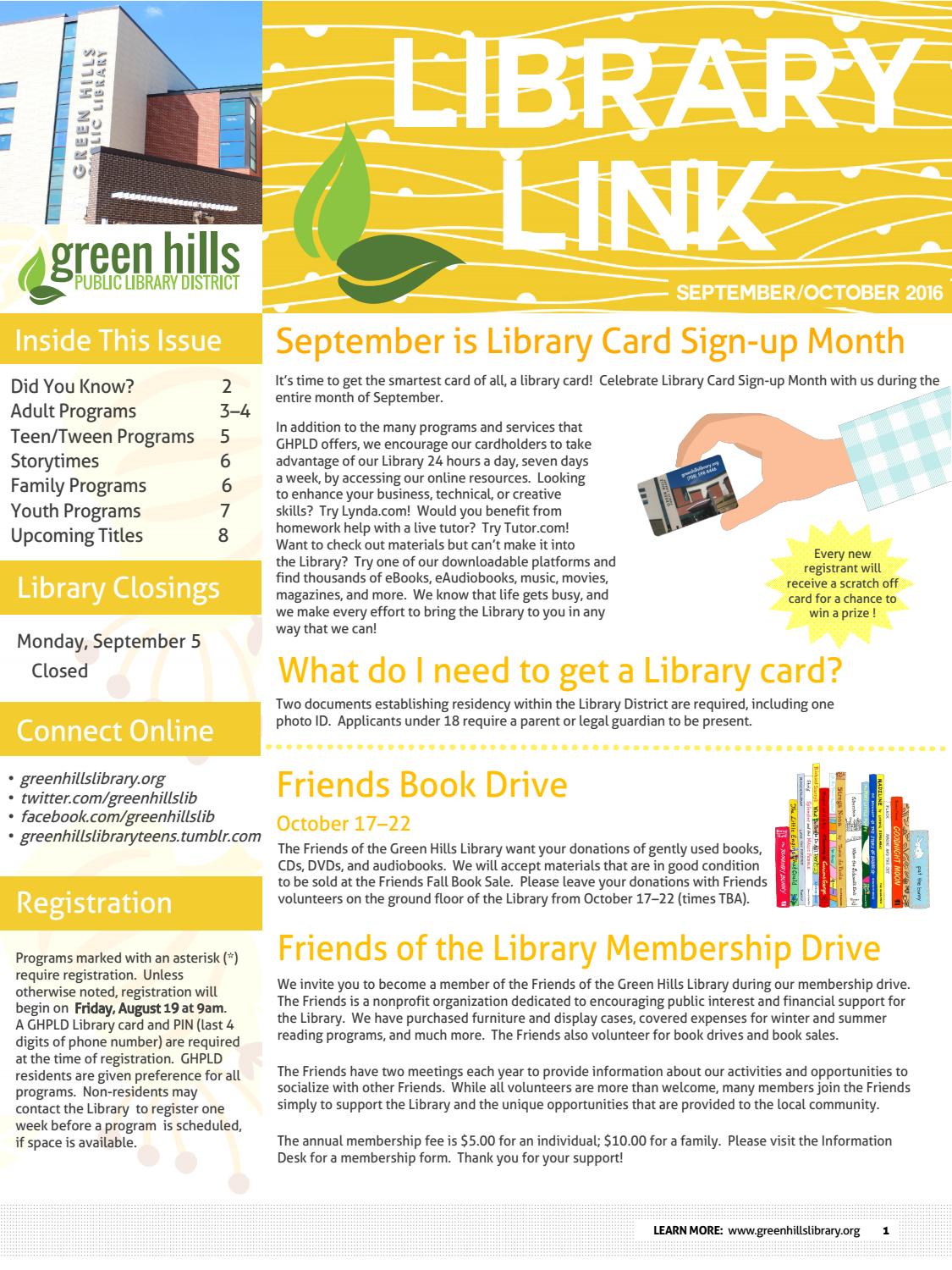 GHPLD September/October 2016 Newsletter by Green Hills Public Library ...