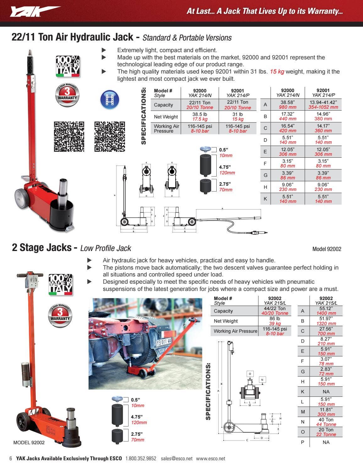 YAK - Professional Air Hydraulic Jacks - Volume 1 by ESCO - Equipment ...