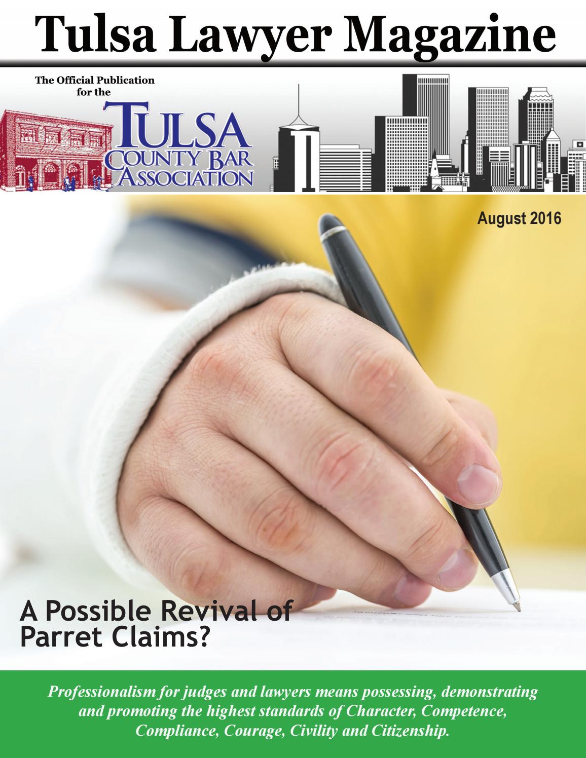 Tulsa Lawyer Magazine August 2016 by Tulsa County Bar Association - Issuu