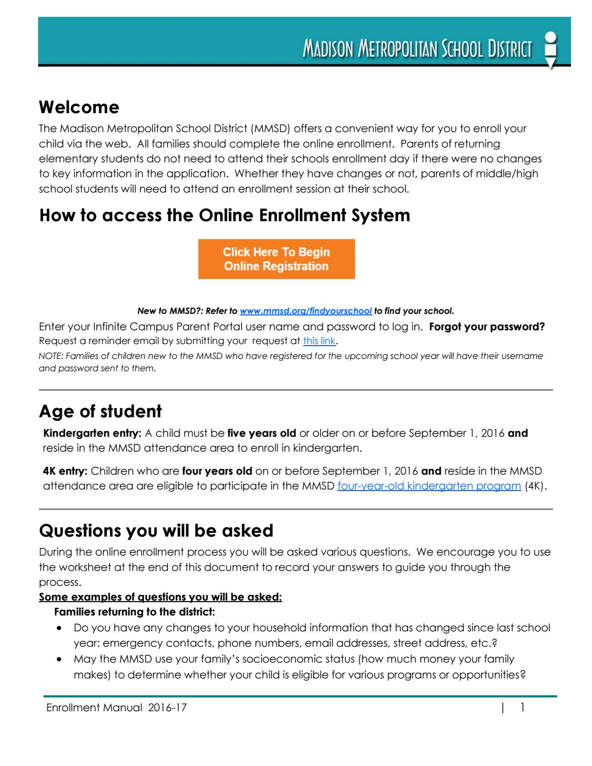 MMSD Enrollment Manual by Madison Metropolitan School District - Issuu