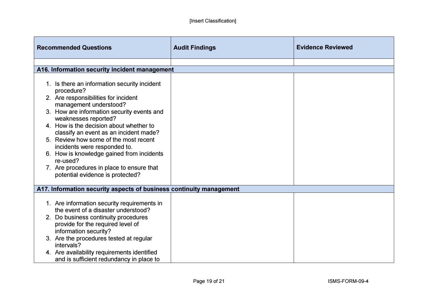 Isms form 09 4 internal audit checklist by CertiKit Limited - Issuu
